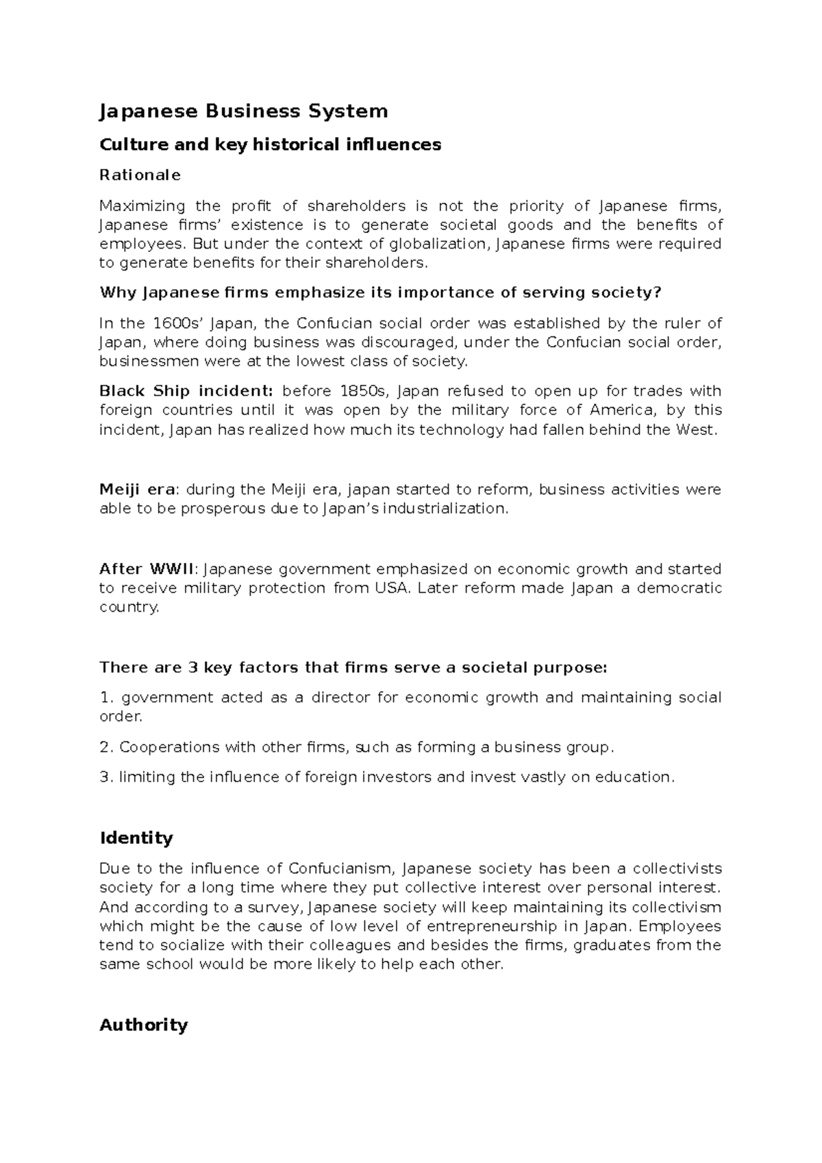 Japan - lecture 7 - Japanese Business System Culture and key historical ...