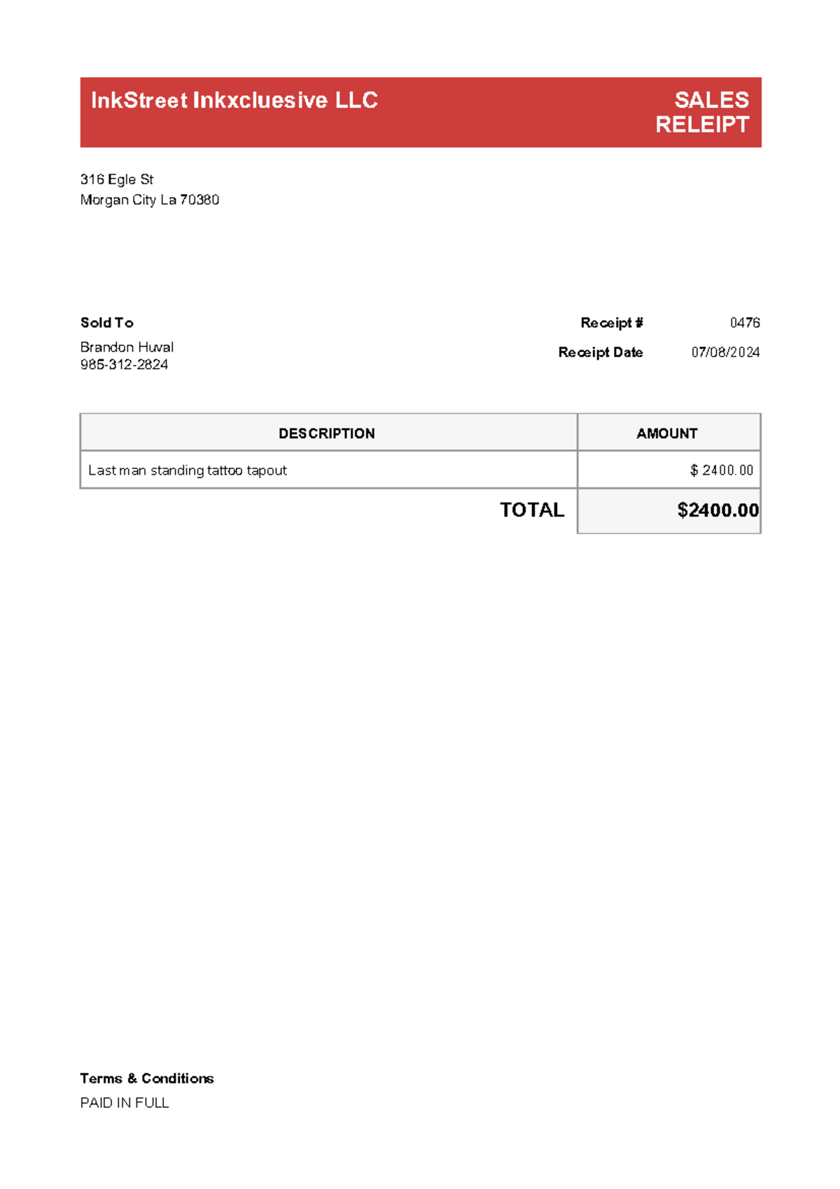 Inkstreet receipt 3 - Statement - FIN 7740 - DESCRIPTION AMOUNT Terms ...