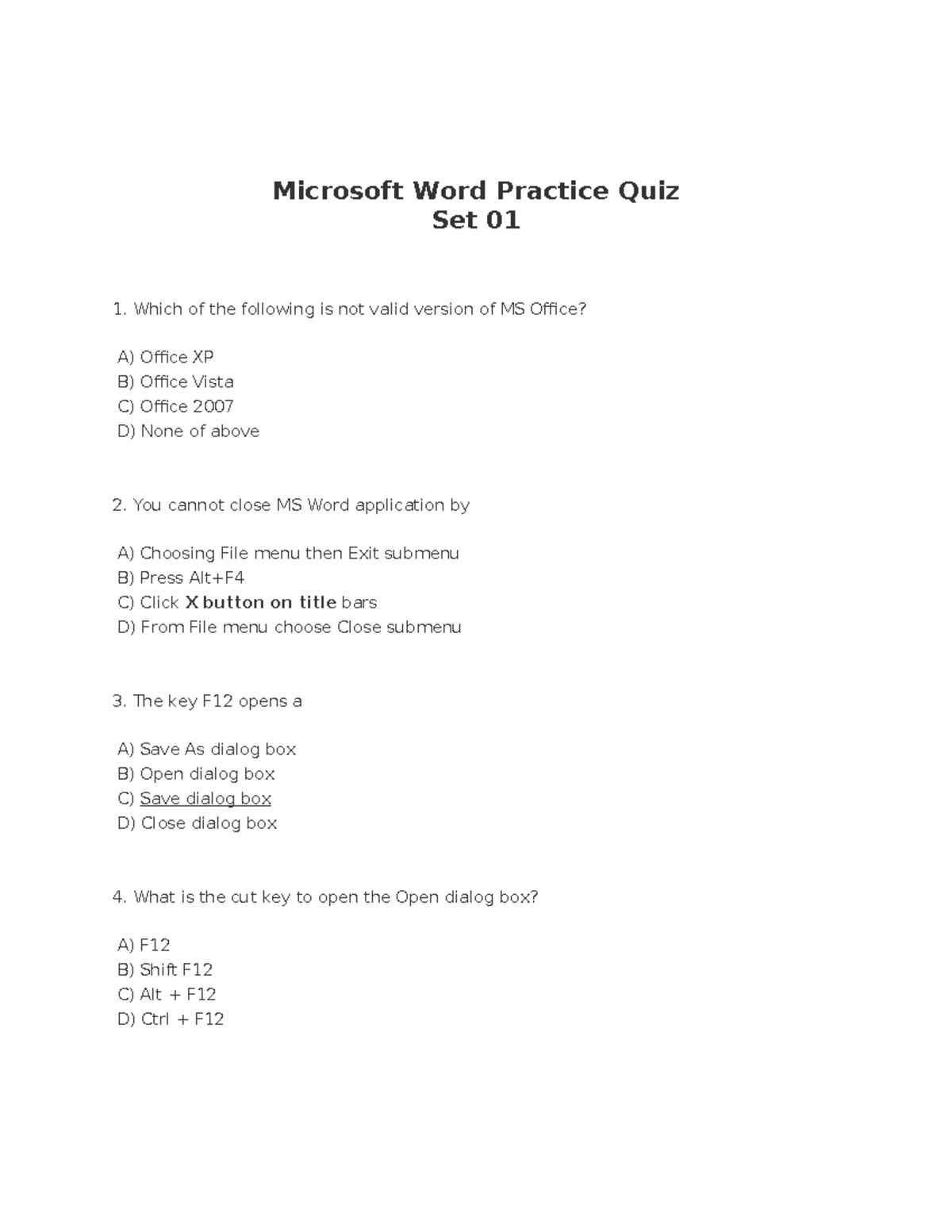 262054832 Microsoft Word Practice Quiz - Microsoft Word Practice Quiz ...