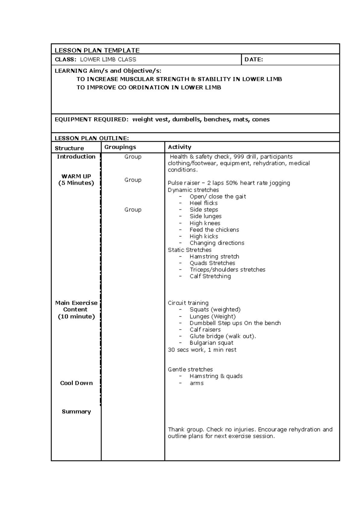 Lesson plan of lowe and upper limbs - LESSON PLAN TEMPLATE CLASS: LOWER ...