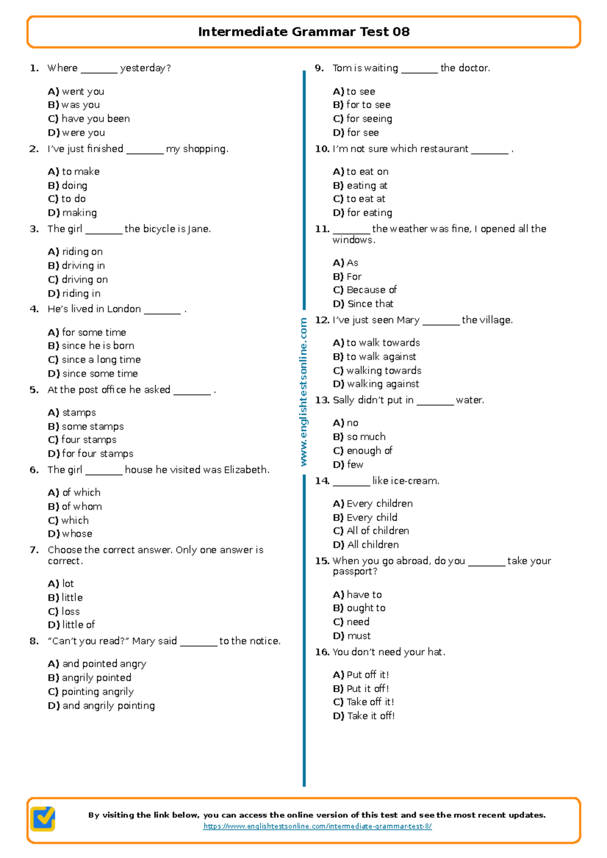 1569 intermediate-grammar-test-08 englishtestsonline - Where ...