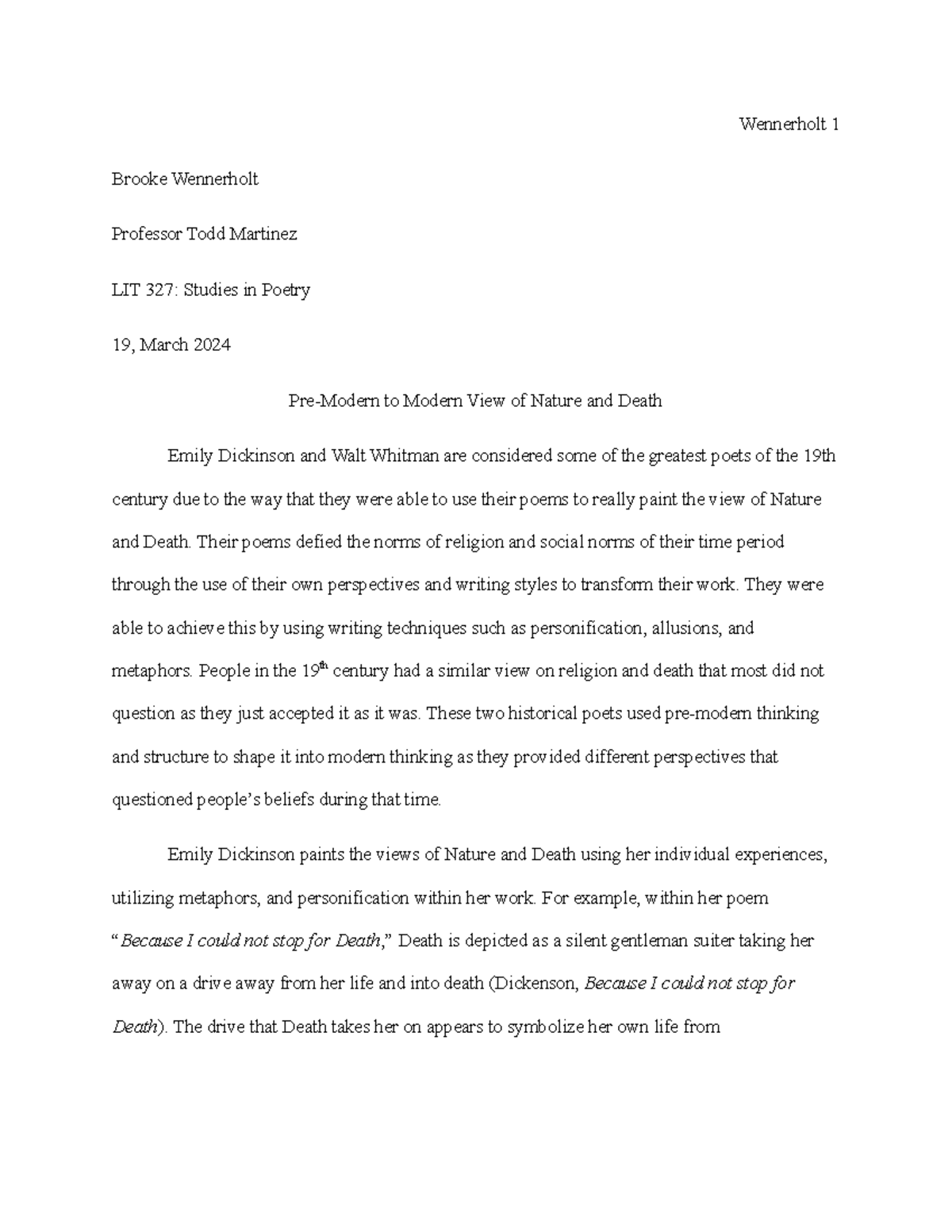 Pre-Modern to Modern View of Nature and Death Assignment - Brooke ...