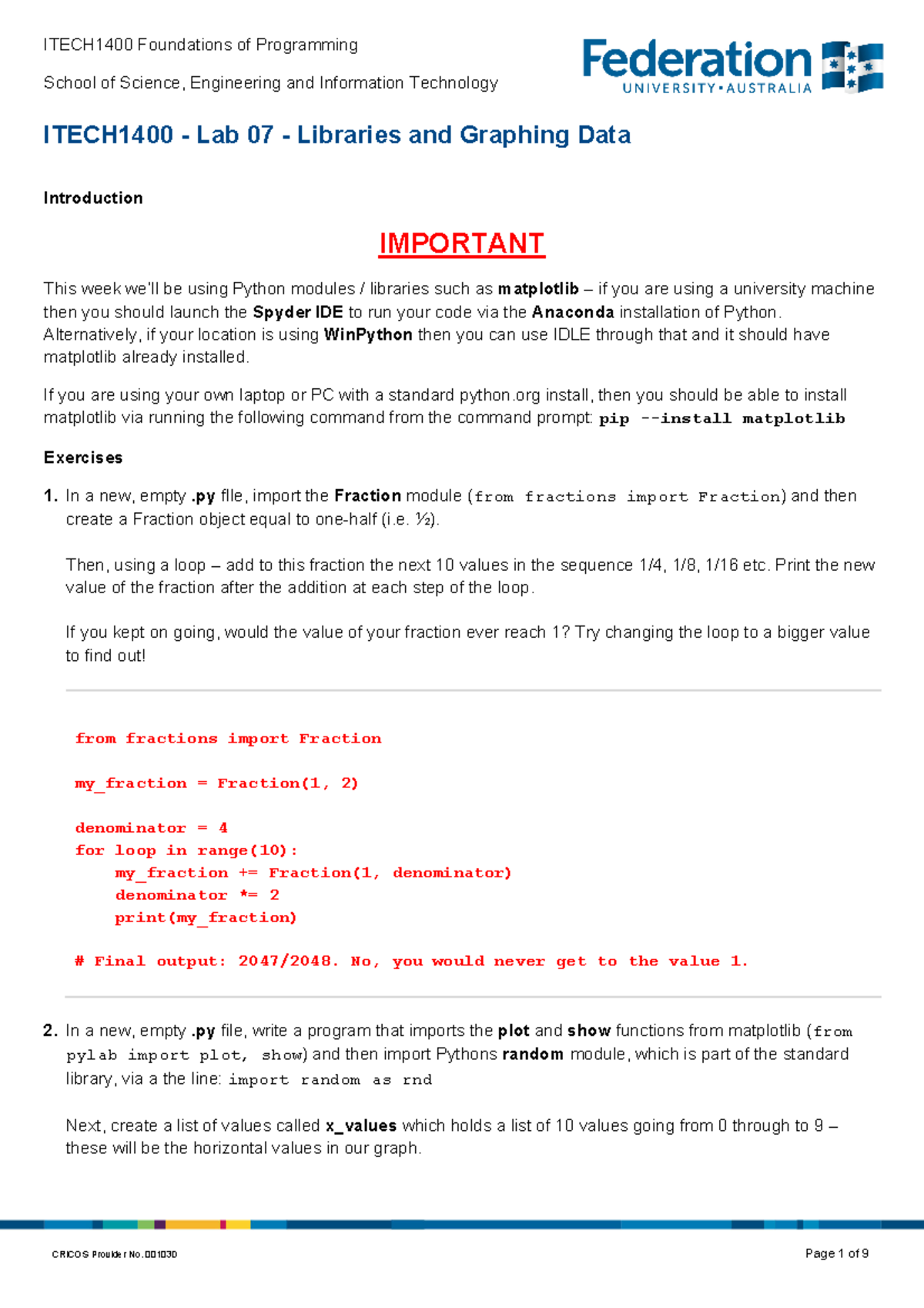 Lab 07 - Libraries and Graphing Data Answers - School of Science, Engineering and Information ...