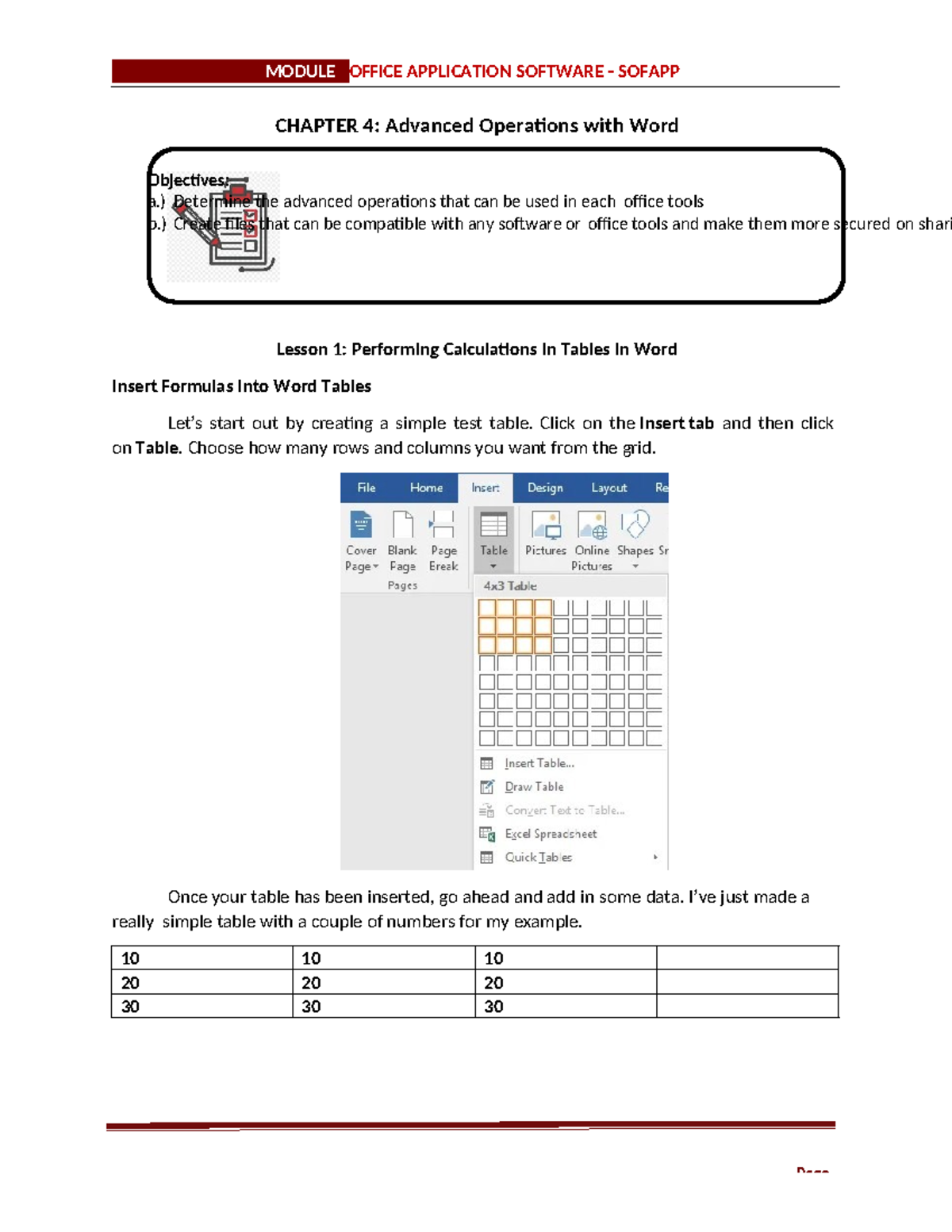Sofapp Chapter-4-1 - ... - Objectives: a.) Determine the advanced ...