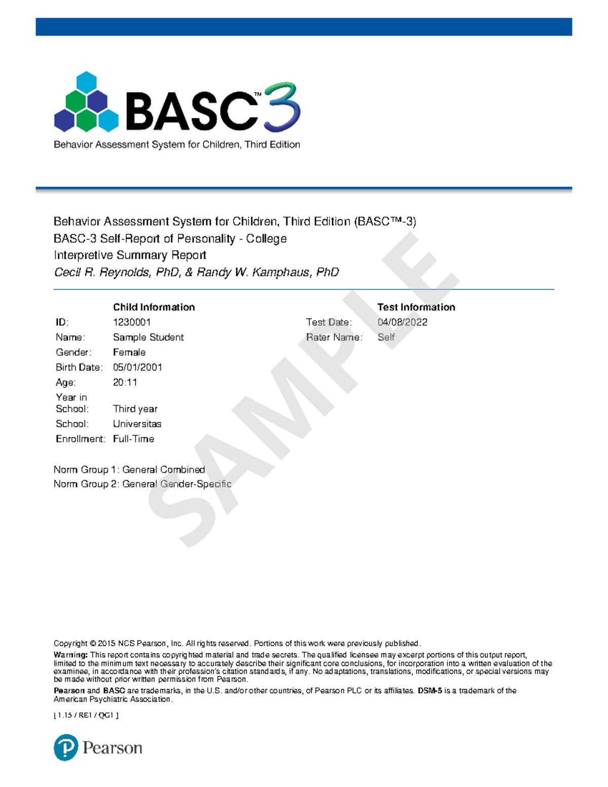 Basc 3 srp college interpretive summary report - Behavior Assessment ...