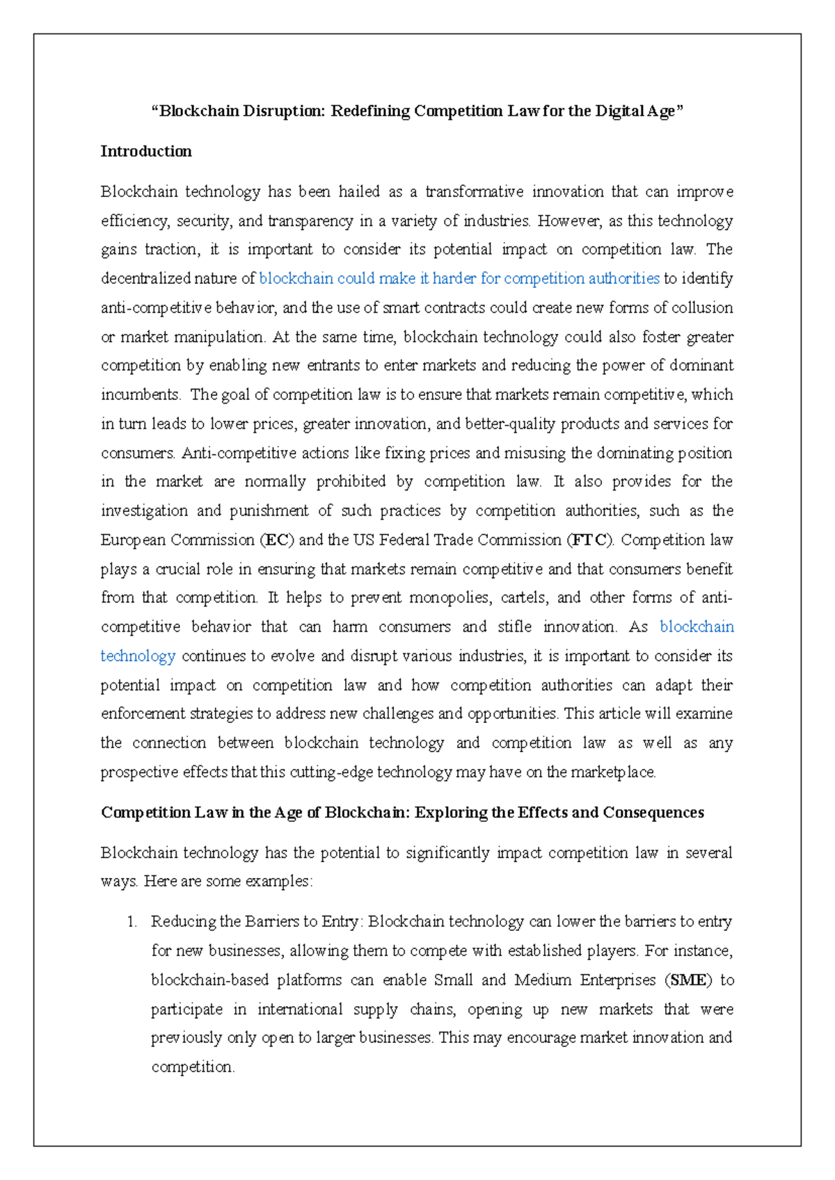 Competition Law Blog - Summary B.A.L.LB (Hons.) - “Blockchain Disruption: Redefining Competition ...