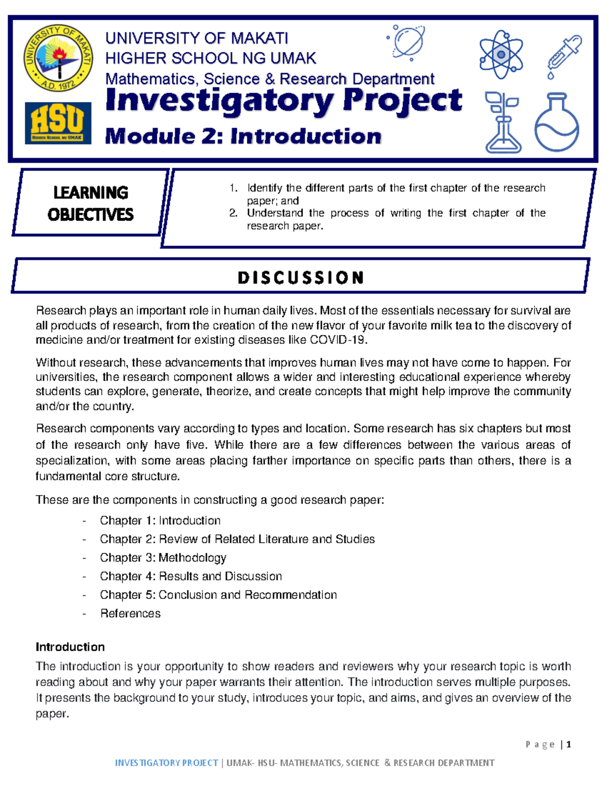 Module 2 Introduction IP - P a g e | 1 Research plays an important role ...
