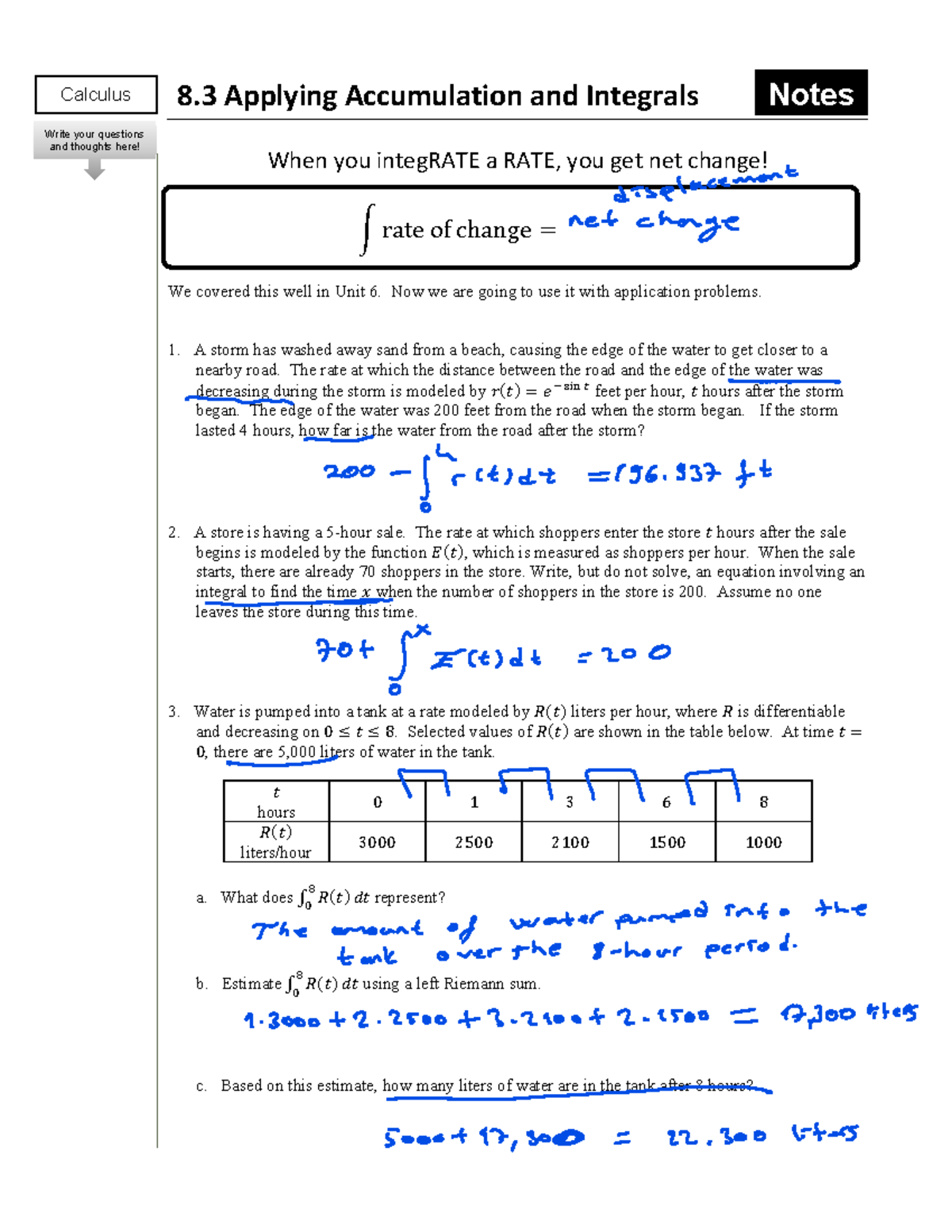 8.3 Using Accumulation Functions and Definite Integrals in Applied ... 8.3 Using Accumulation Functions and Definite Integrals in Applied ...