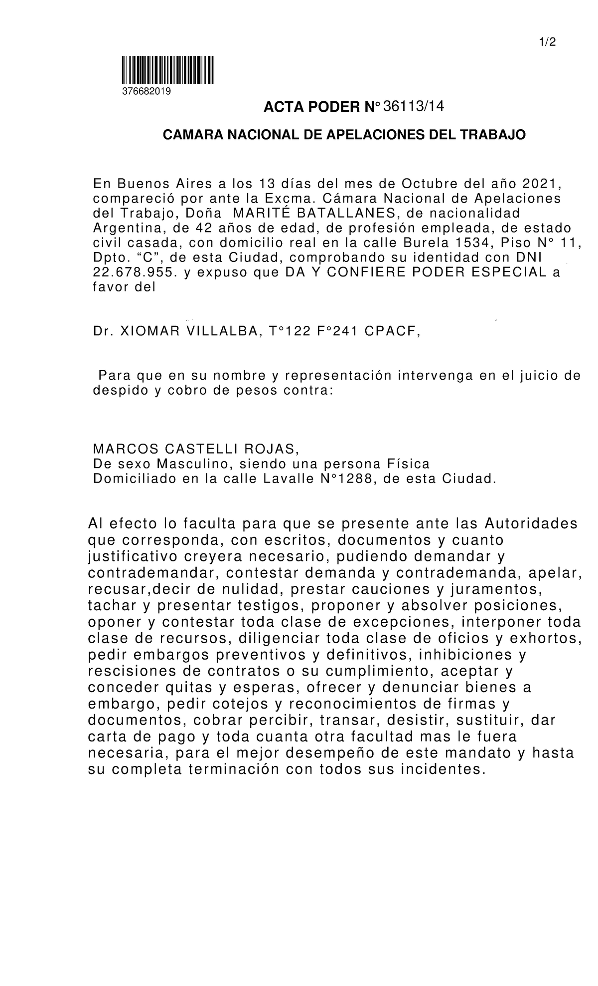 ACTA Poder -formato correcto - 1/ 376682019 2 ACTA PODER N° 25689 ...