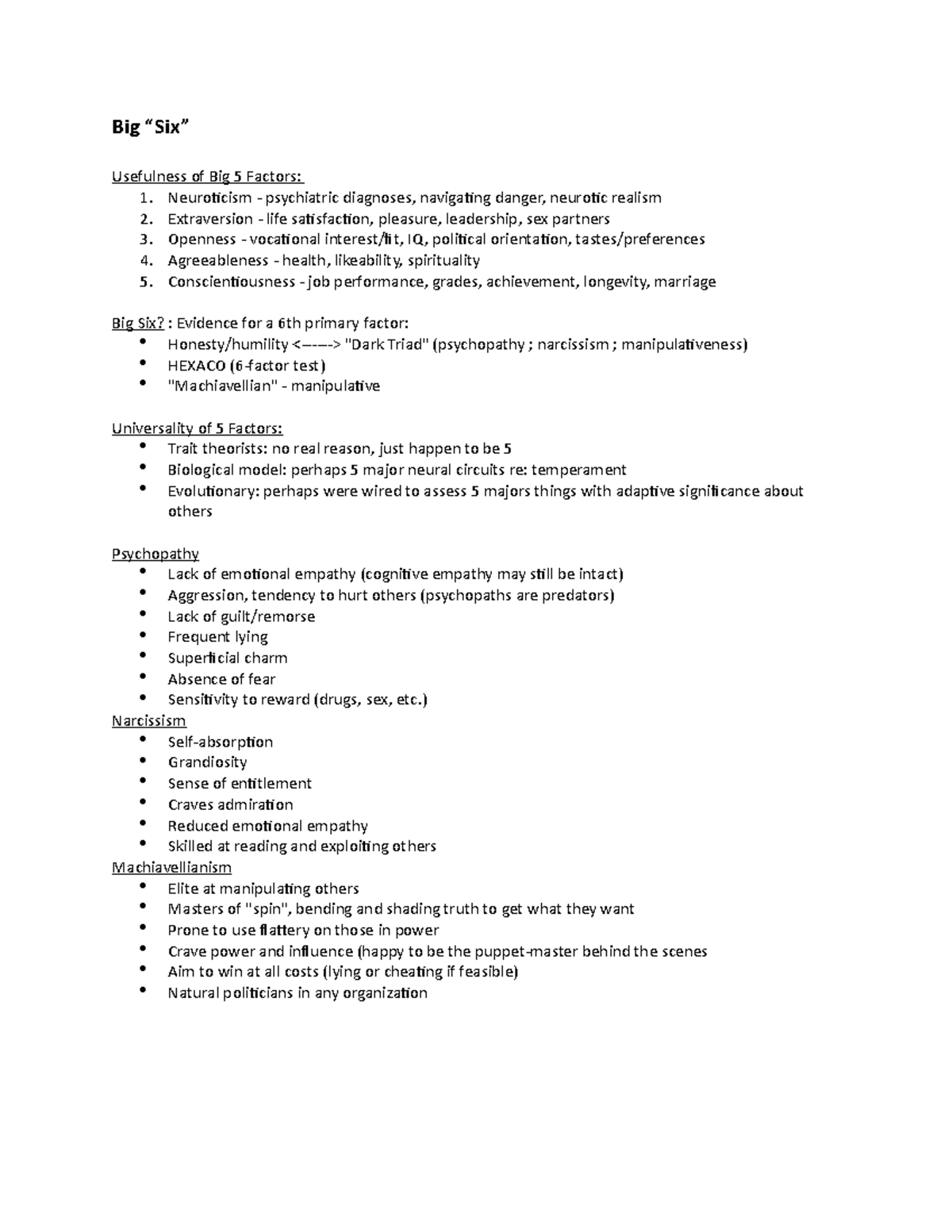 Big "six" - Big "six" - Big “Six” Usefulness of Big 5 Factors: 1 ...