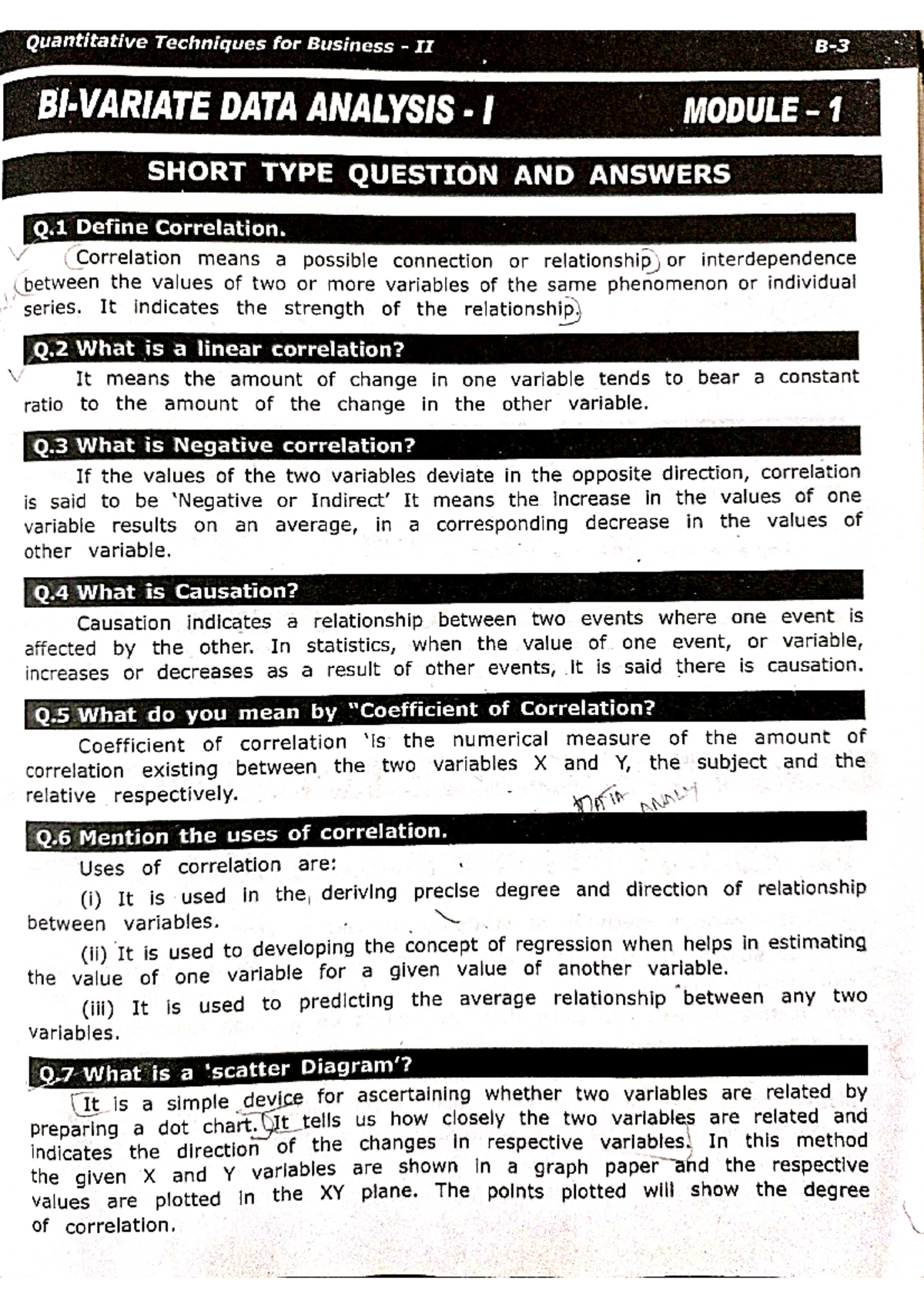 QT 2 - BI- Variate DATA Analysis Short AND LONG TYPE QNS AND Answers - Quantitative Techniques 2 ...