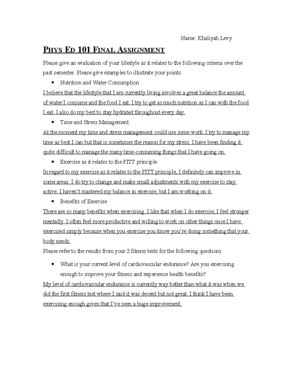 101 final assignment - not sure - Name: Khaliyah Levy PHYS ED 101 FINAL ...