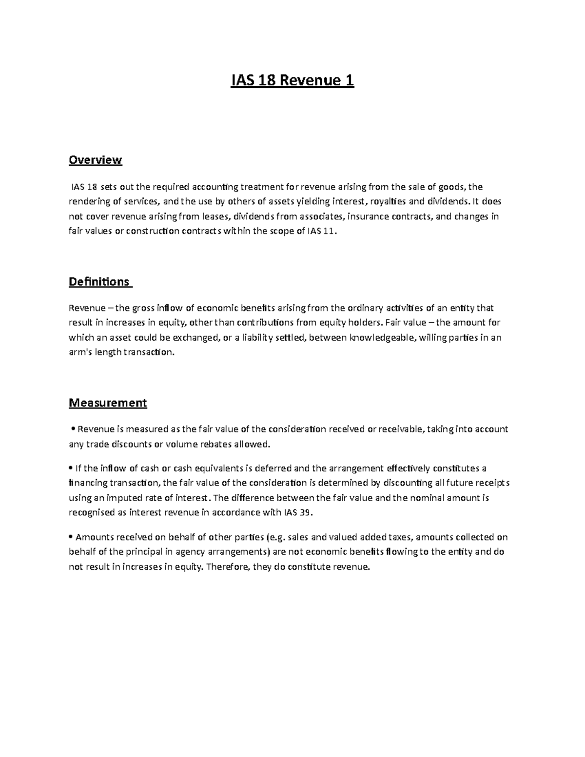 IAS 18 Revenue (Summary of Financial Accounting ) - IAS 18 Revenue 1 ...