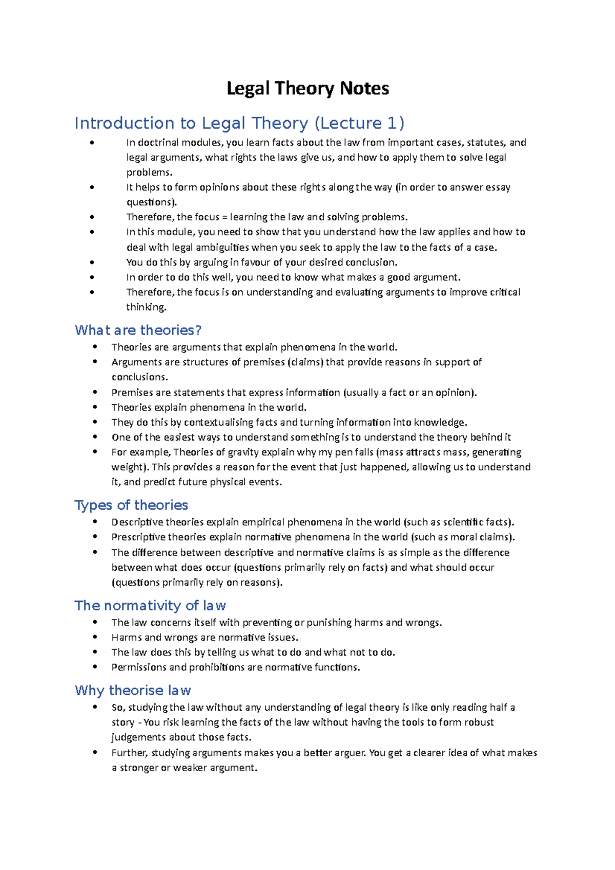 Legal Theory Notes - Legal Theory Notes Introduction to Legal Theory ...