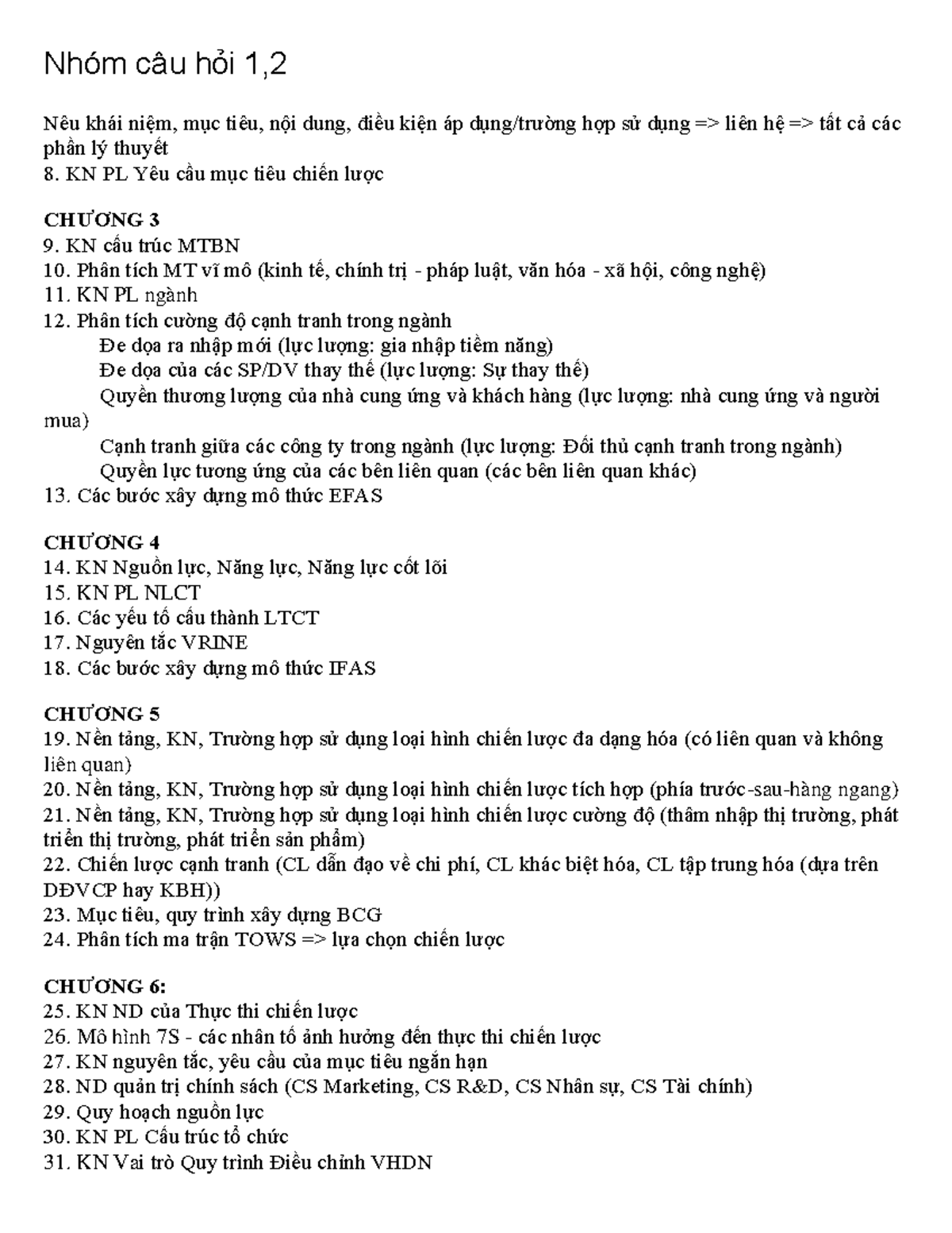 Tài liệu ôn thi QTCL - Tài liệu ôn thi QTCL - Nhóm câu hỏi 1, Nêu khái niệm, mục tiêu, nội dung ...