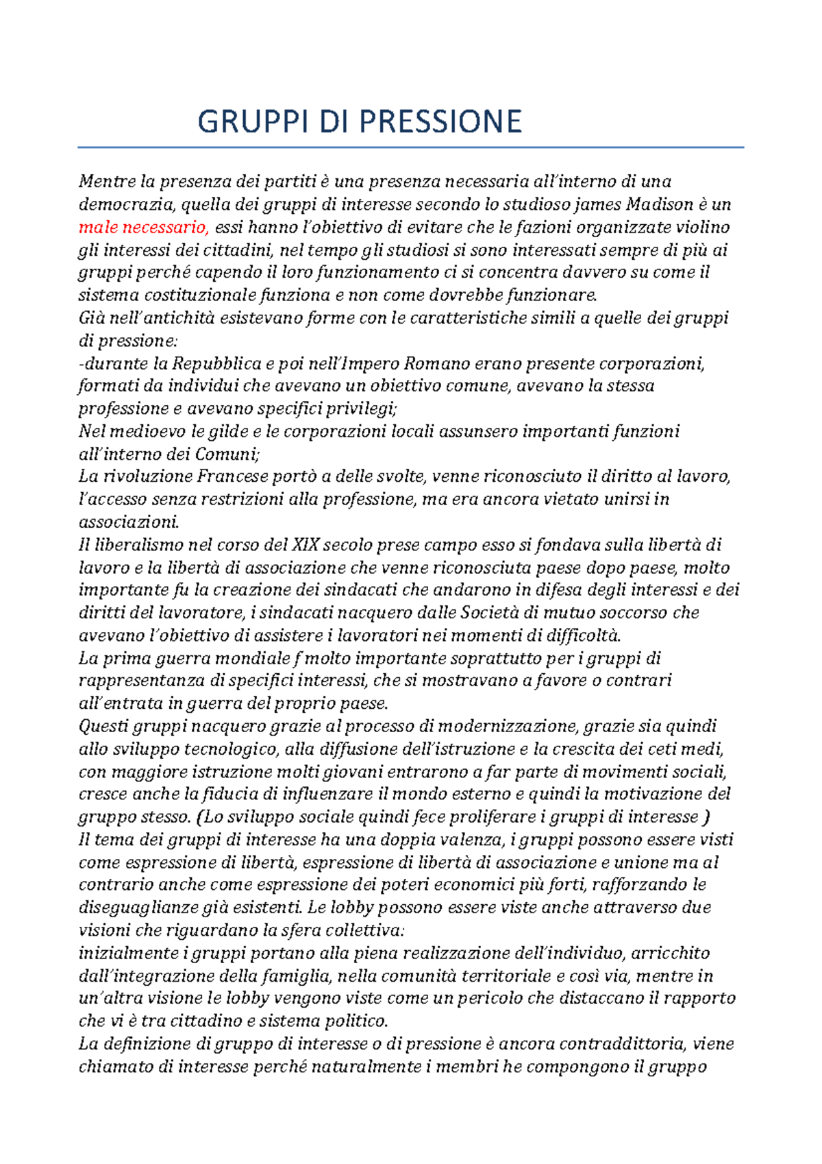 Gruppi DI Pressione - scienze politiche - UniFi - Studocu