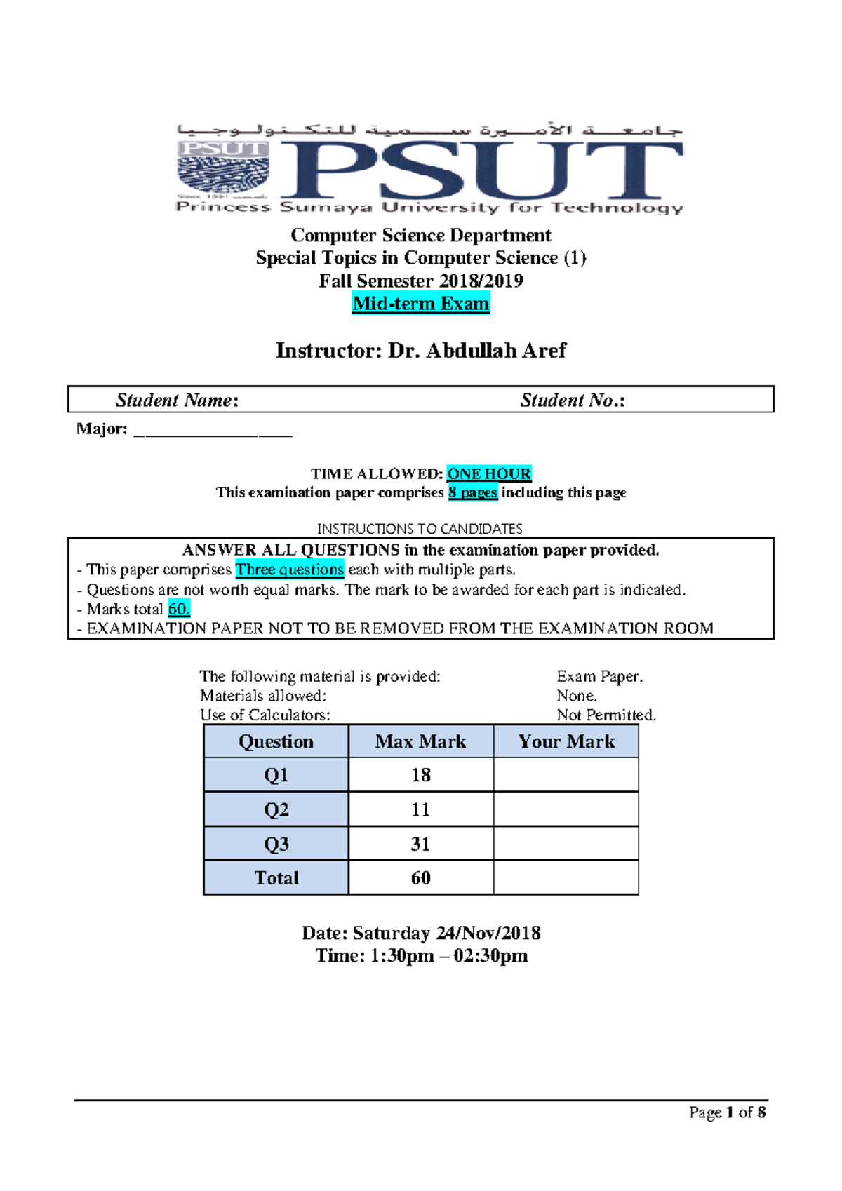 Exam 2019, questions and answers - Computer Science Department Special ...
