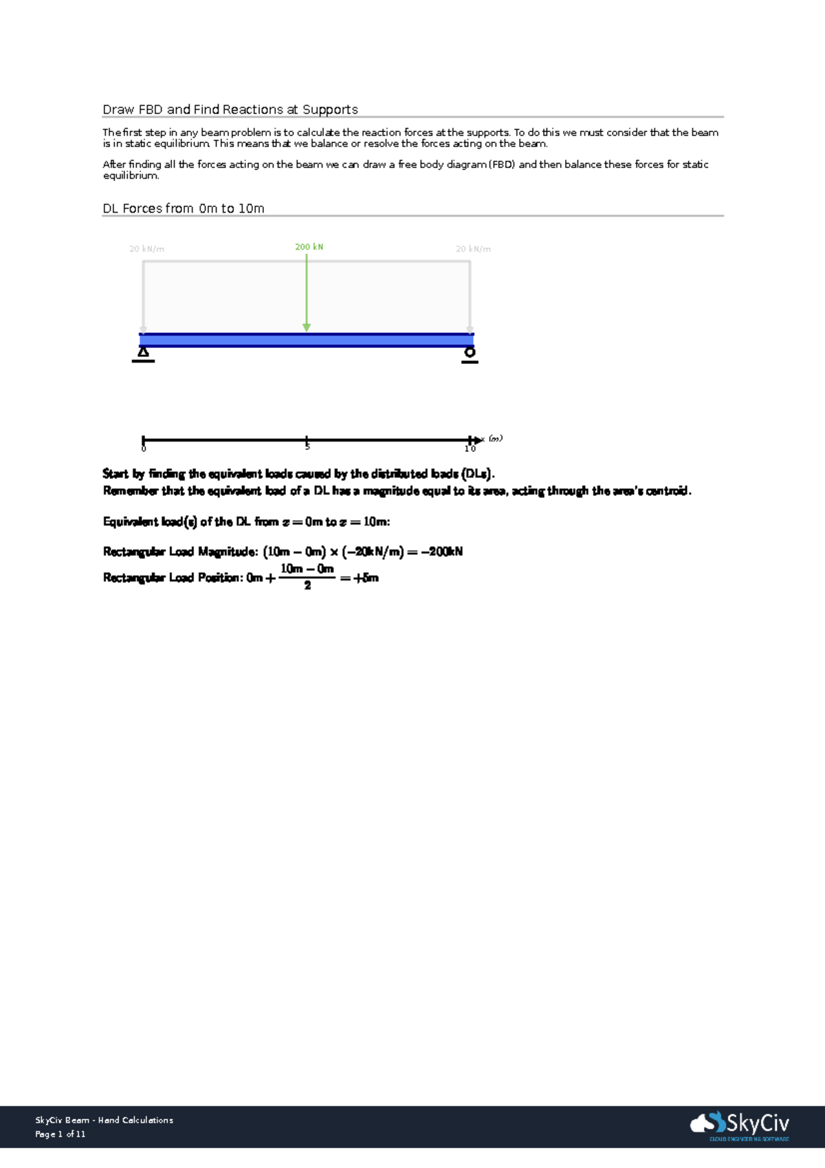Calculations for shear force and bending moment - SkyCiv Beam - Hand ...