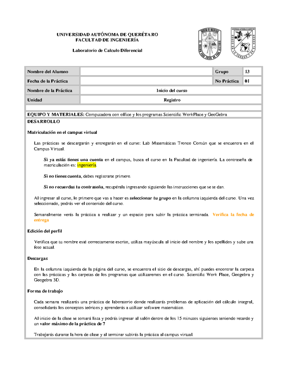 CD practica 1 - UNIVERSIDAD AUTÓNOMA DE QUERÉTARO FACULTAD DE INGENIERÍA Laboratorio de Calculo ...