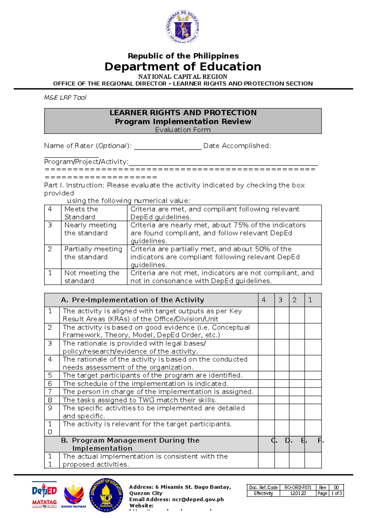LRP-Evaluation-Form - FORMS - Address: 6 Misamis St. Bago Bantay ...
