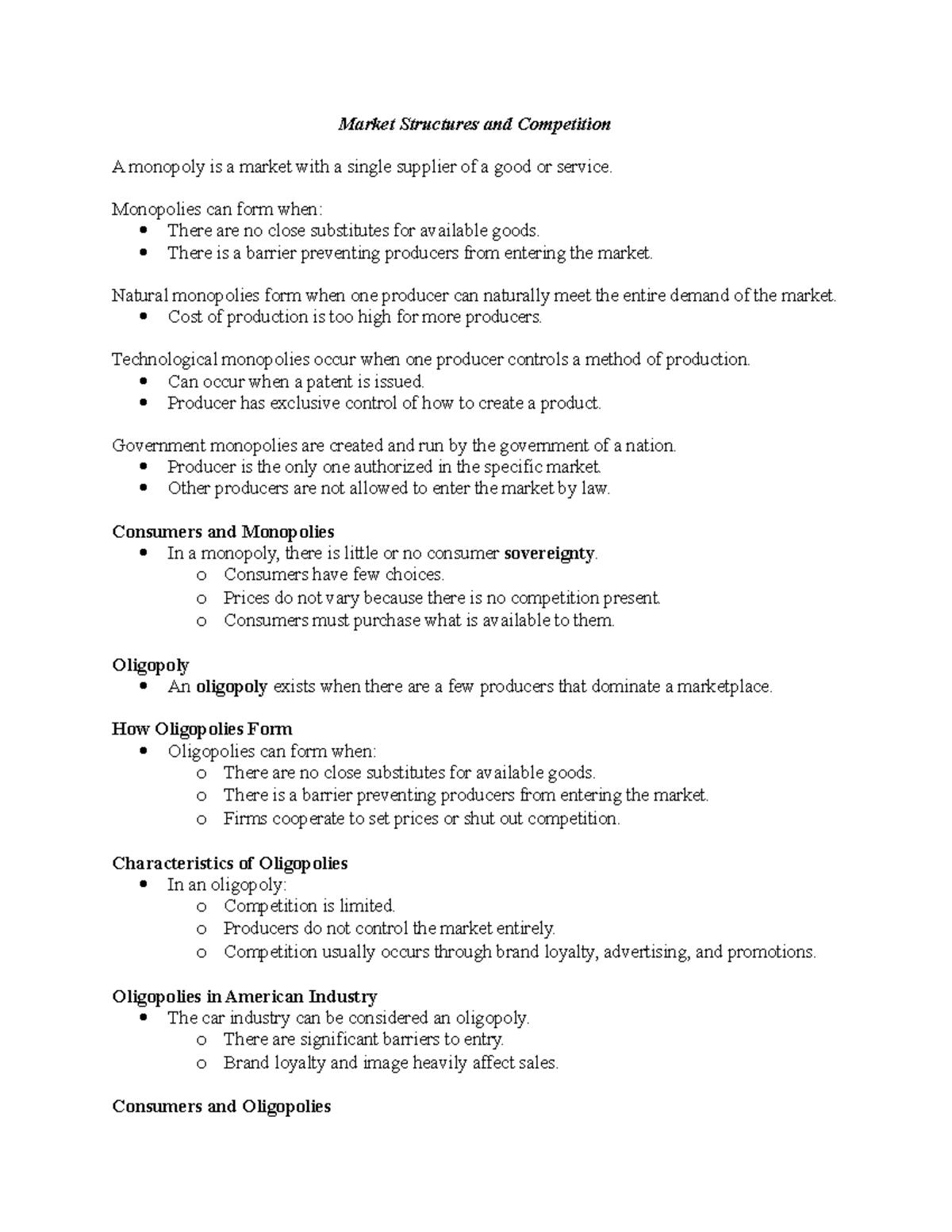 Economics, Market Structures and Competition - Market Structures and ...