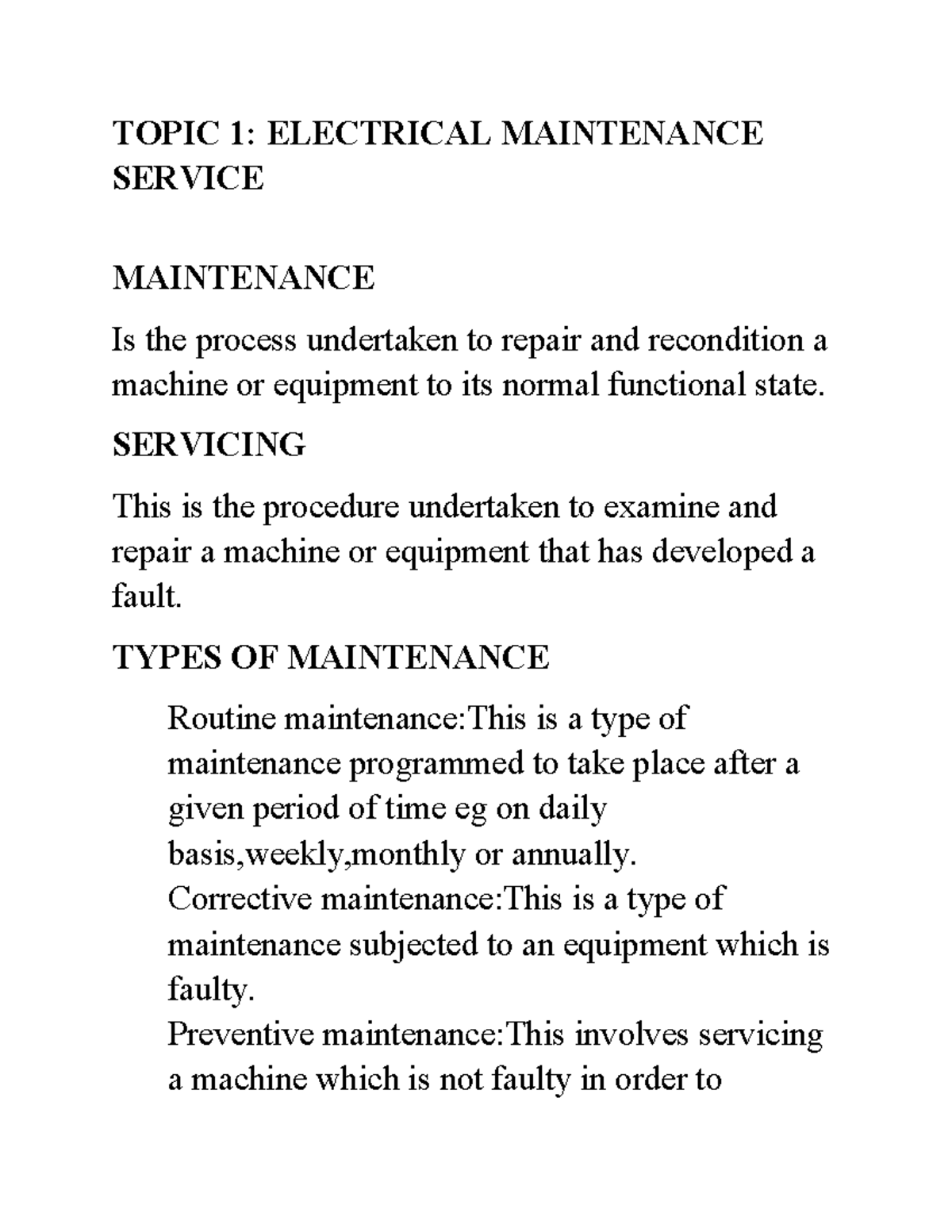 EMFD - Lecture notes - TOPIC 1: ELECTRICAL MAINTENANCE SERVICE ...
