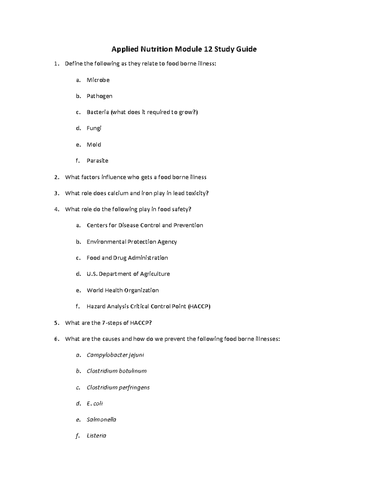Module 12 Study Guide - Applied Nutrition Module 12 Study Guide Define ...