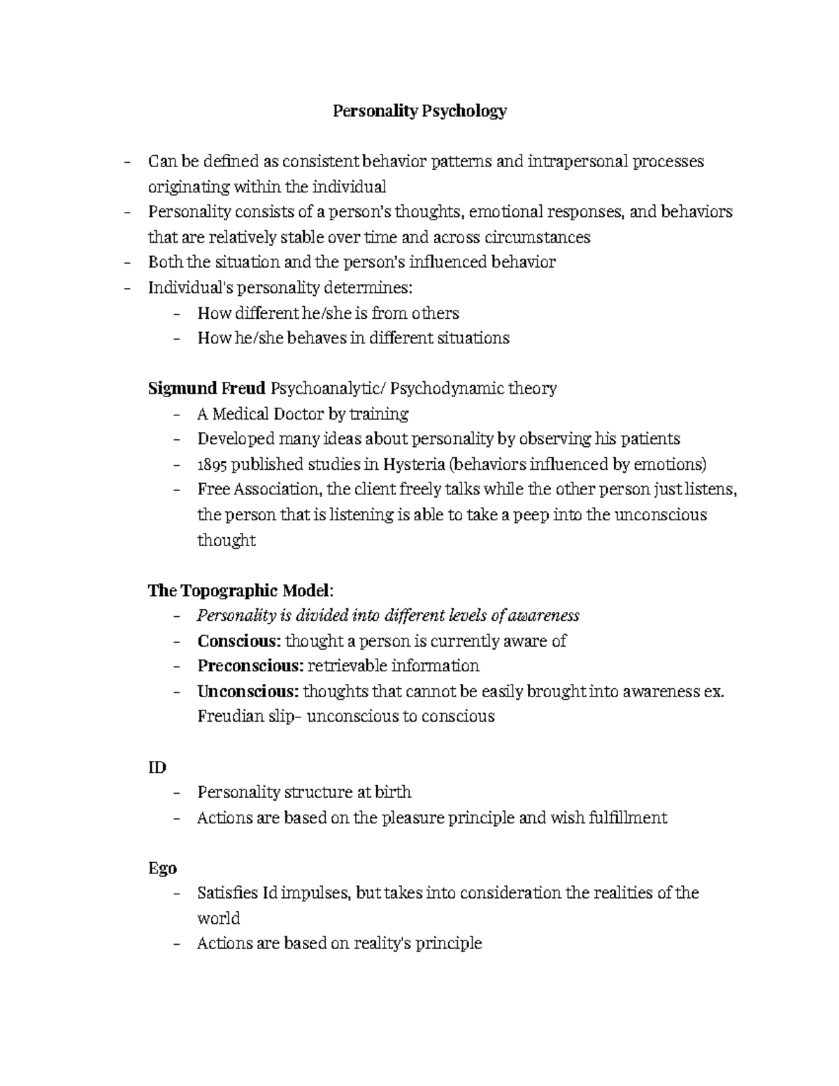 Chapter 13 Psych - Personality Psychology Can be defined as consistent ...