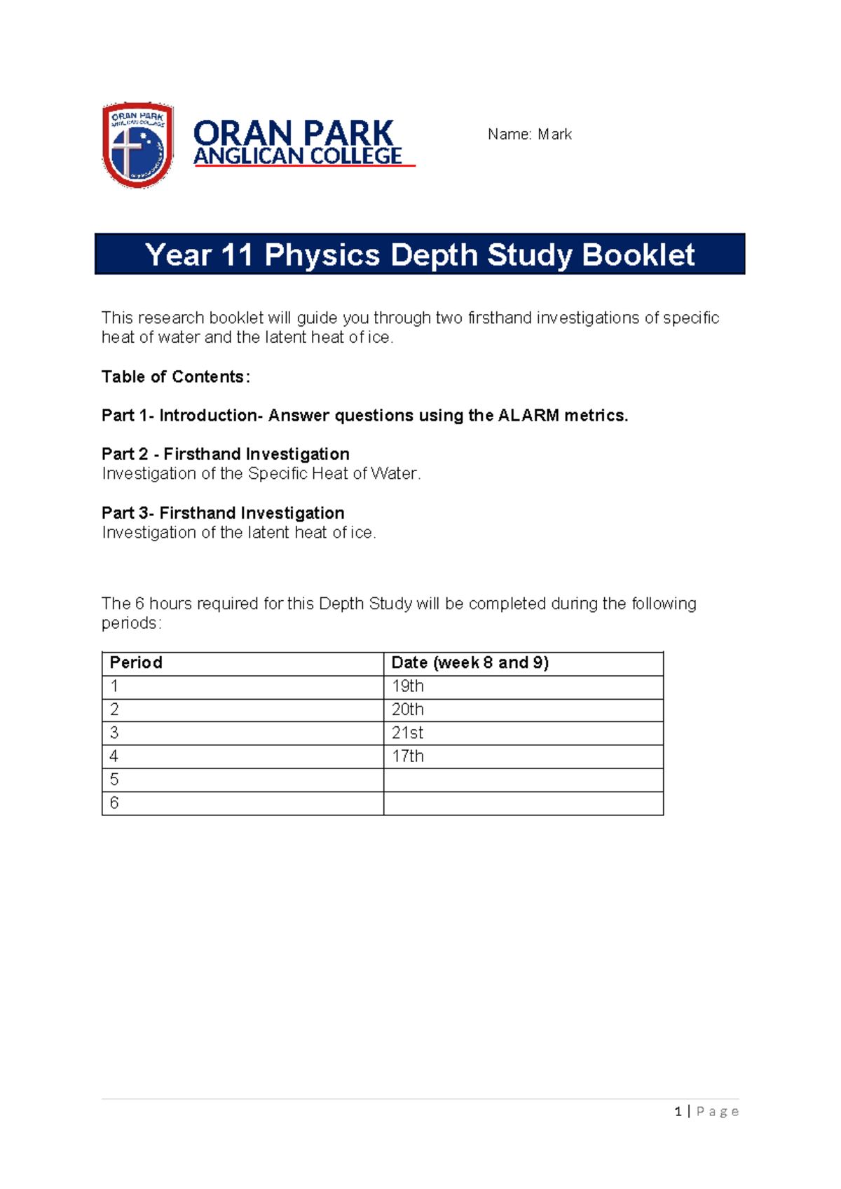 Depth Study Booklet final final - Year 11 Physics Depth Study Booklet ...