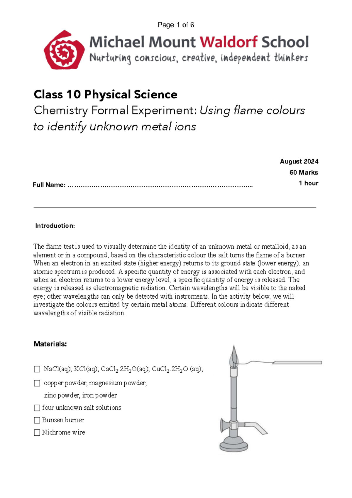 Class 10 Flame Test Formal Experiment - Class 10 Physical Science ...