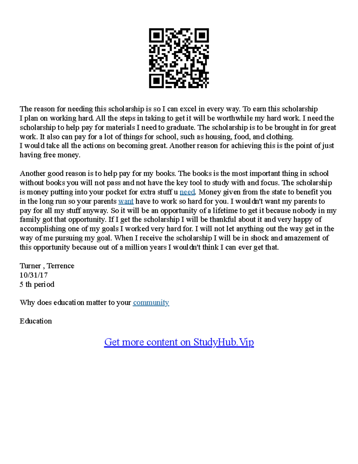 Scholarship Essay Writing Help - The reason for needing this ...