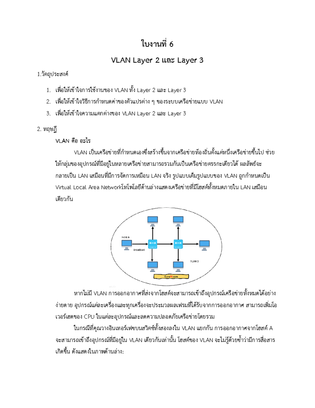 VLAN Layer 2 และ Layer 3 - ใบงานที่ 6 VLAN Layer 2 และ Layer 3 1.วัตถุประสงค์ - Studocu