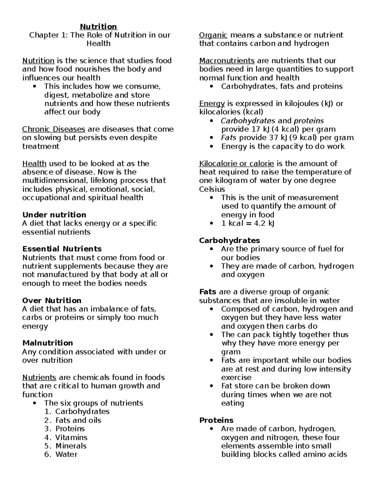 Nutrition- Chapter 1 - Teacher Christine Dol - Nutrition Chapter 1: The ...