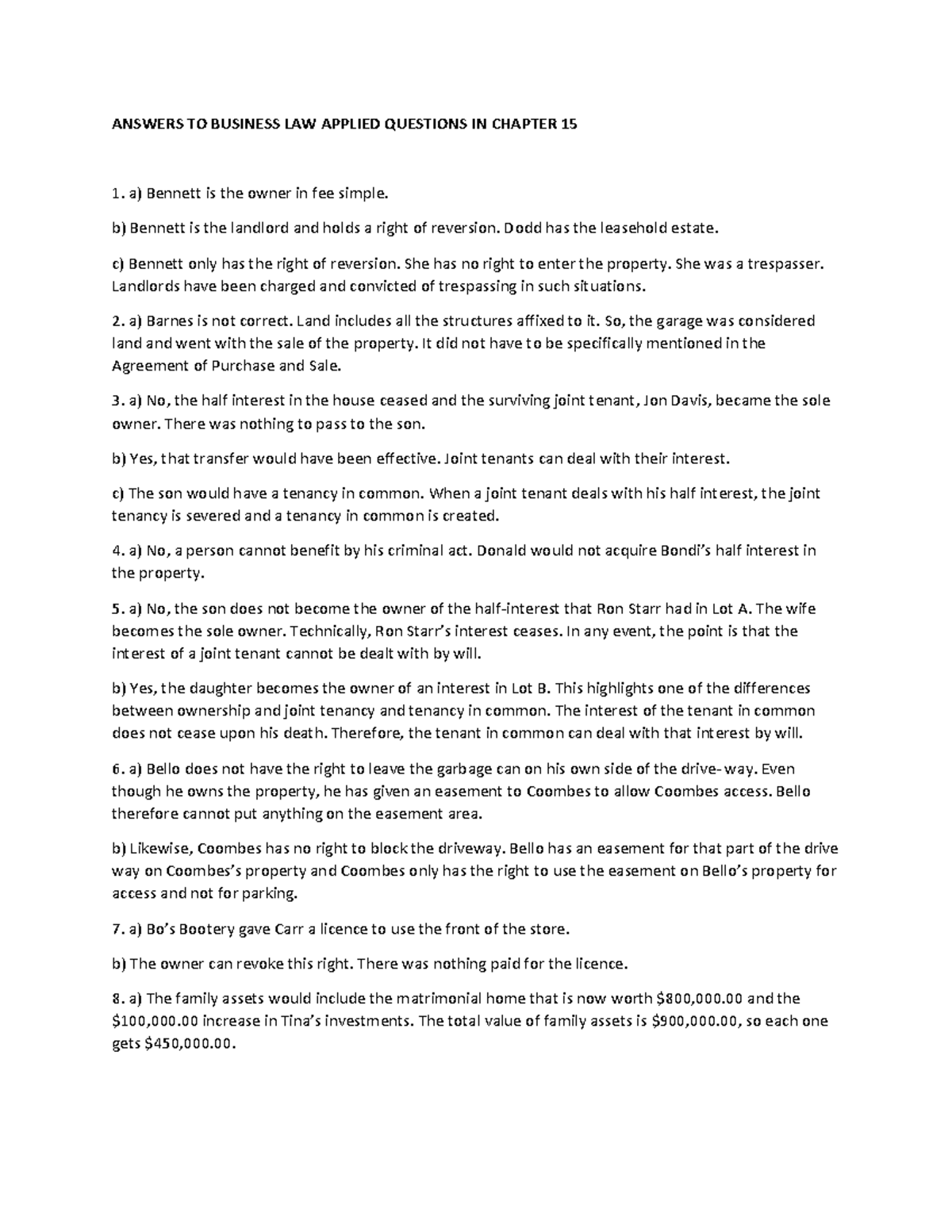 Business LAW Applied Questions IN Chapter 15 - ANSWERS TO BUSINESS LAW ...