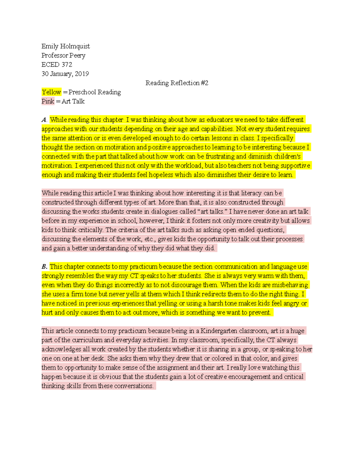 ECED Reading Reflection #2 - Emily Holmquist Professor Peery ECED 372 ...