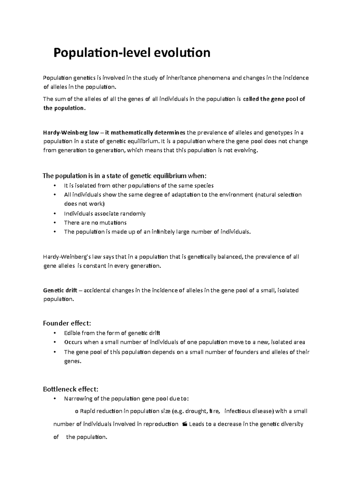 Population diversity notes - Population-level evolution Population ...