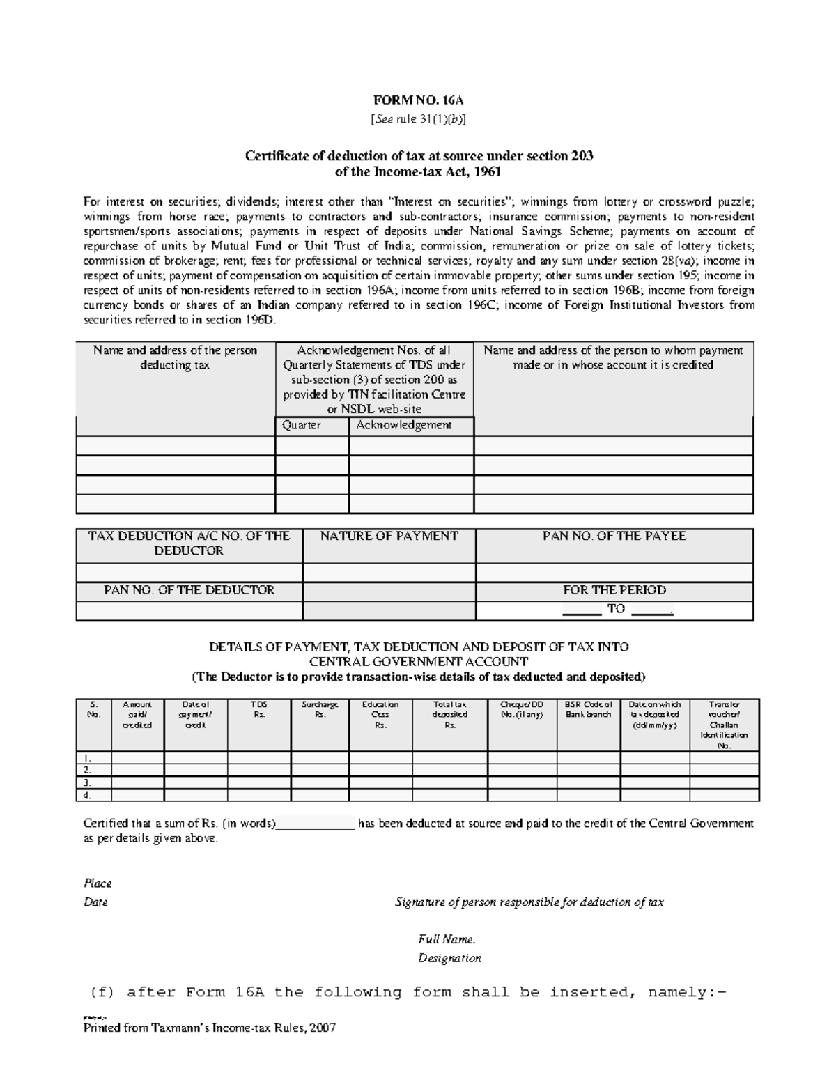 1 form no 16a amended by notification no 09 2010 - FORM NO. 16A rule ...