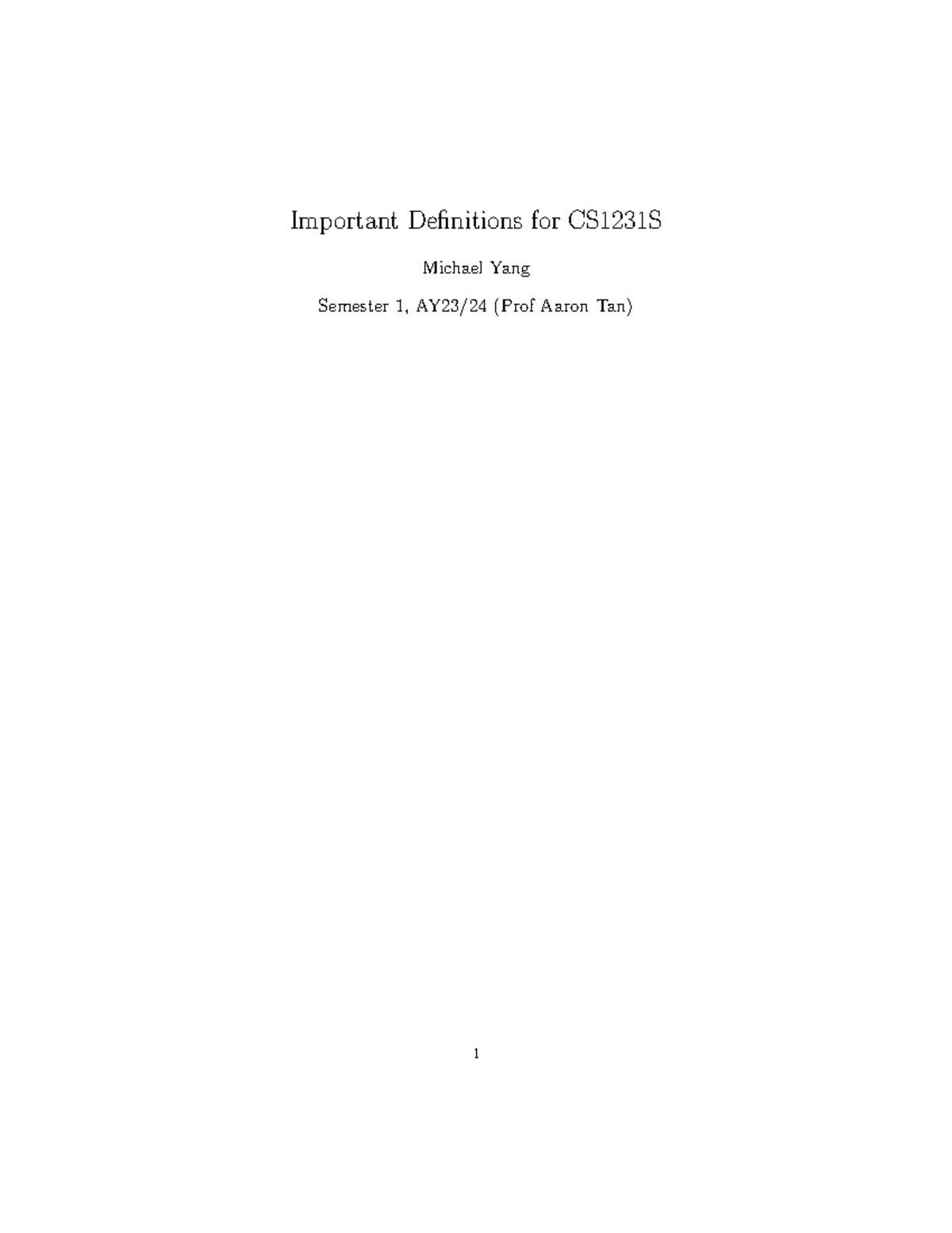 Cs1231-important-definitions - Important Definitions for CS1231S Michael Yang Semester 1, AY23 ...