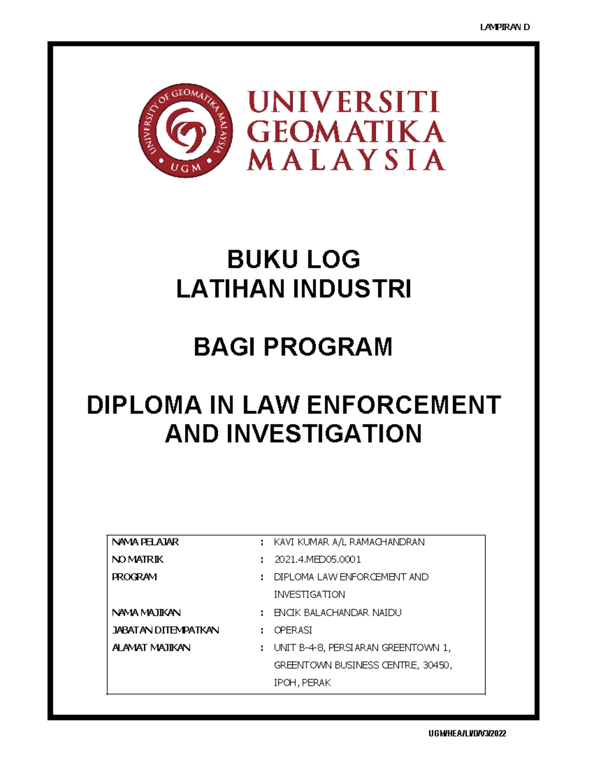 BUKU LOG KAVI Kumar - log book - BUKU LOG LATIHAN INDUSTRI BAGI PROGRAM ...