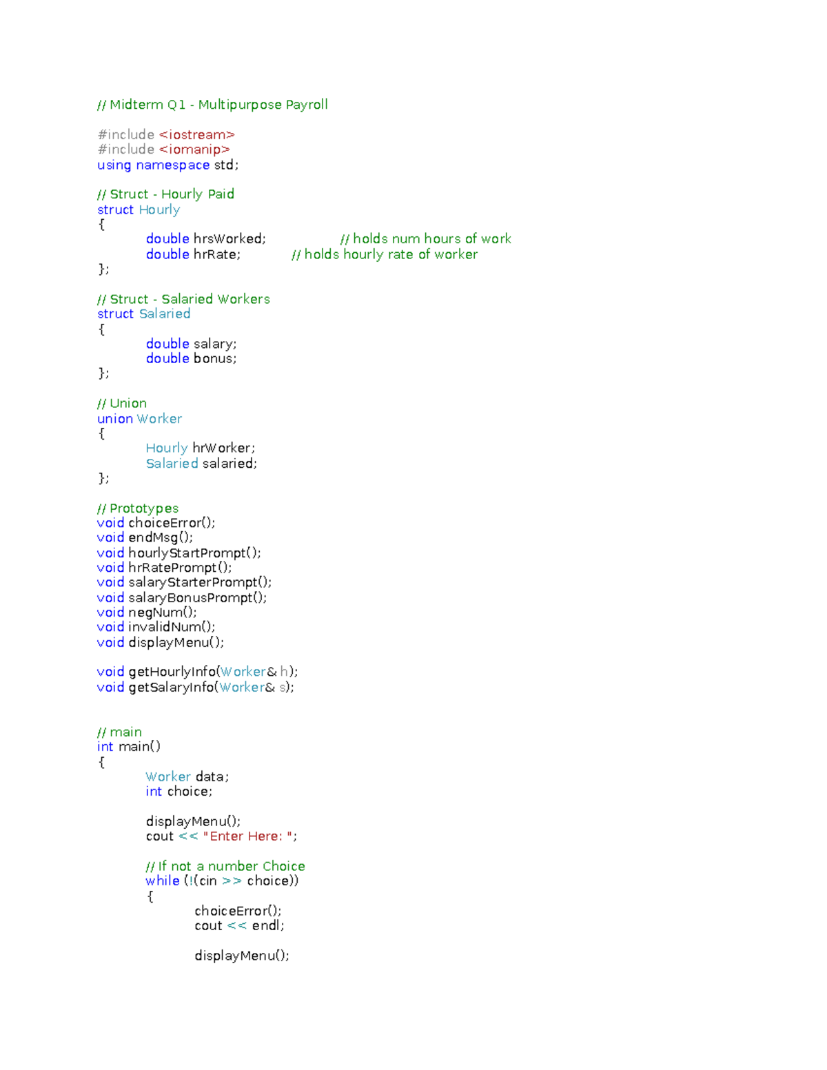 C++ Midterm #1 - Multipurpose Payroll Version 2 - // Midterm Q1 ...