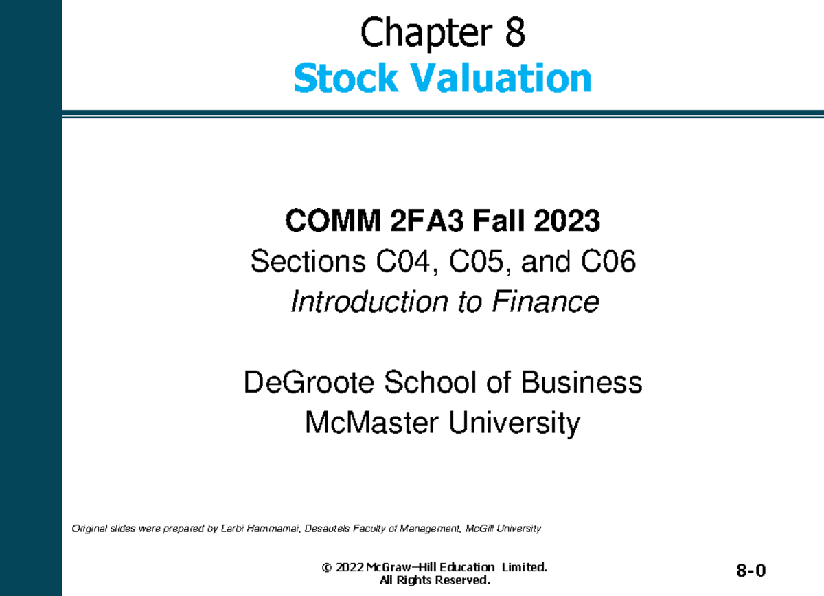 Topic 7 - Ch. 8 Stock Valuation - © 2022 McGraw–Hill Education Limited ...