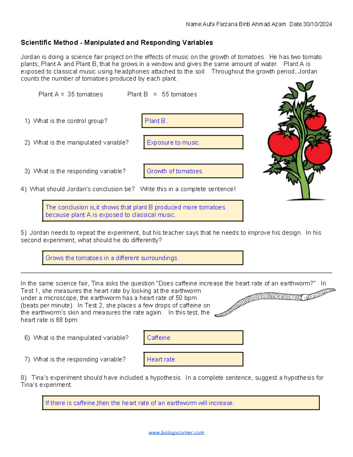 Tutorial exercise 1.2- Manipulated and Responding Variables - Name:Aufa ...