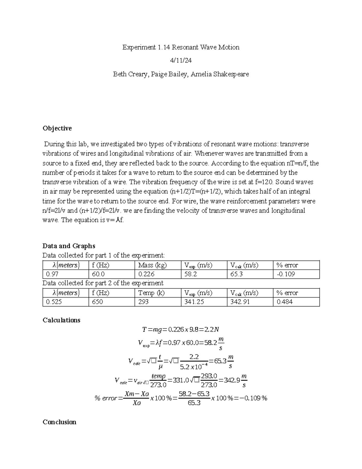 Experiment 1.14 Resonant Wave Motion - Experiment 1 Resonant Wave ...