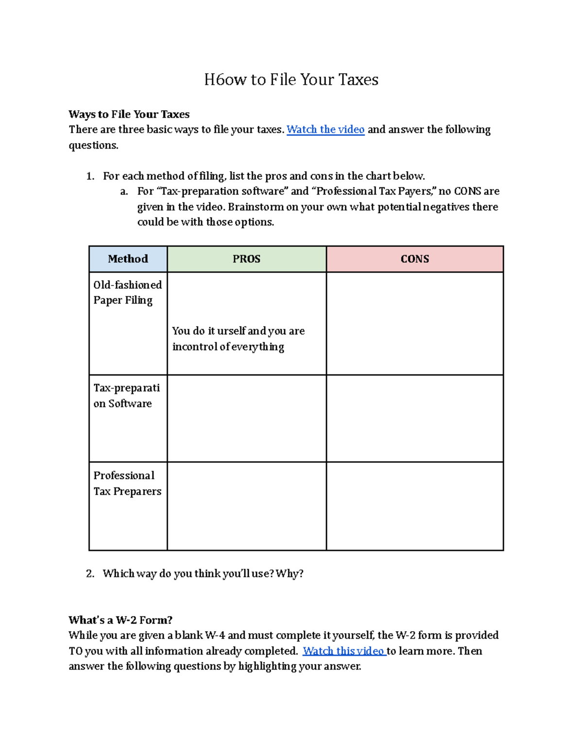 How to File Your Taxes - practice work - H6ow to File Your Taxes Ways ...