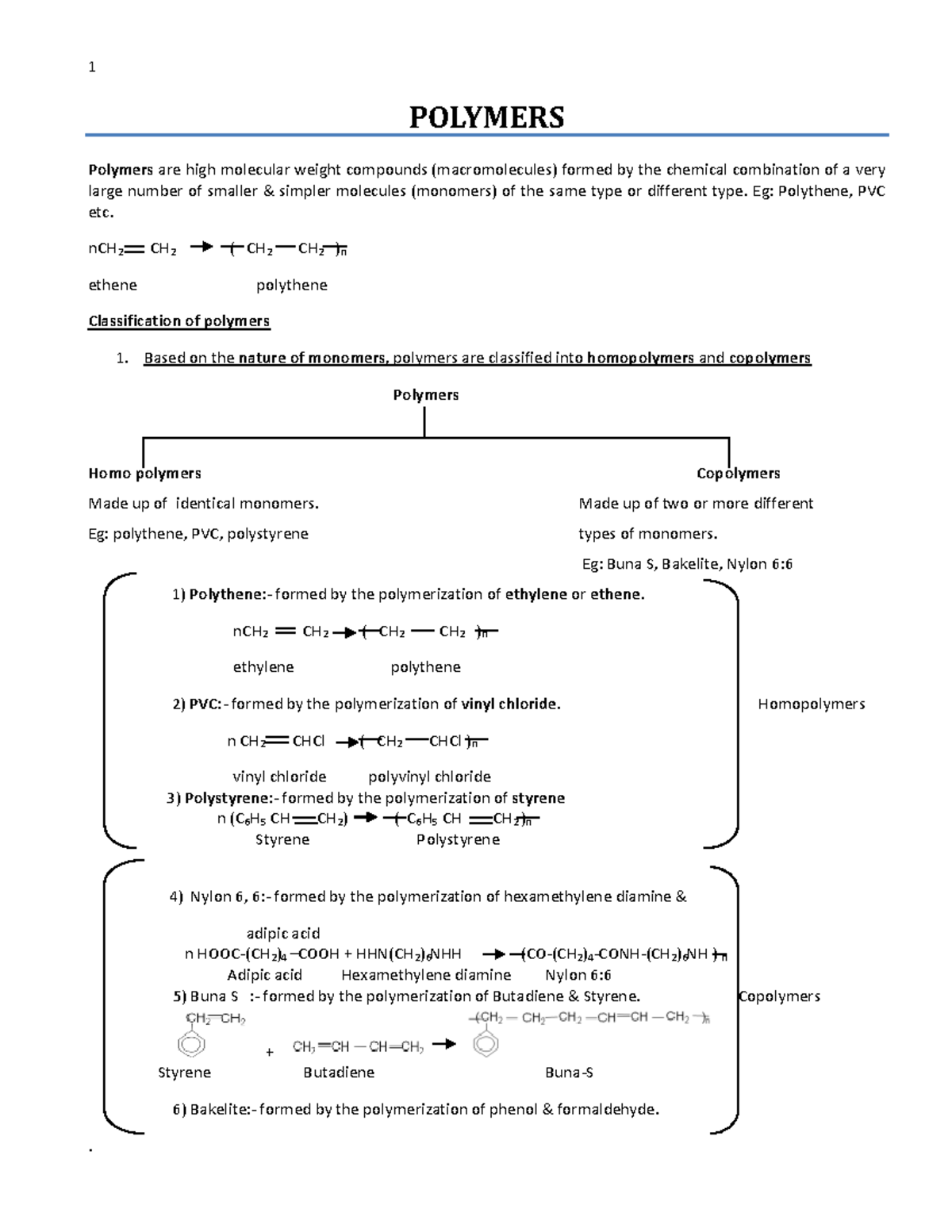 Module 3, polymers organic chemistry - POLYMERS Polymers are high ...