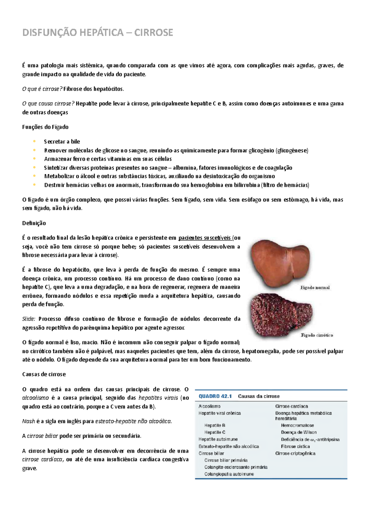 Disfunção Hepática - Cirrose - DISFUNÇÃO HEPÁTICA – CIRROSE É uma ...