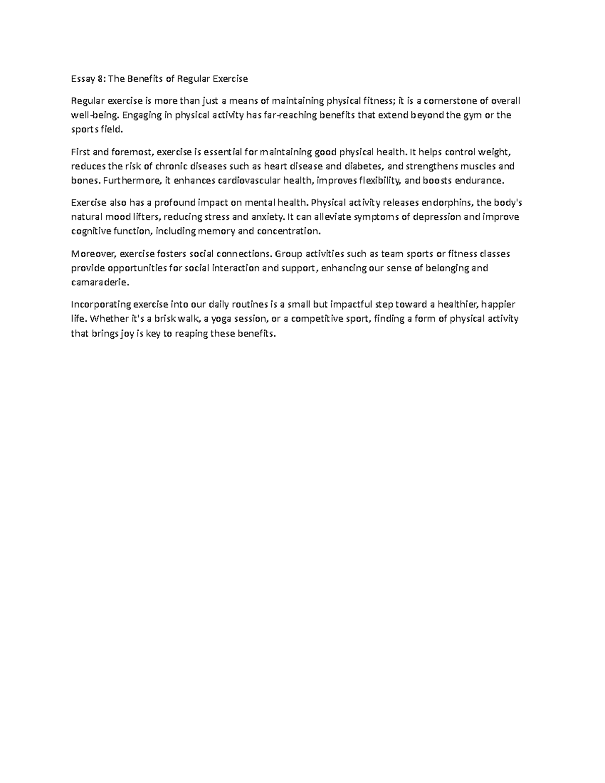 English 101 - Copy - Economics - Essay 8: The Benefits of Regular ...