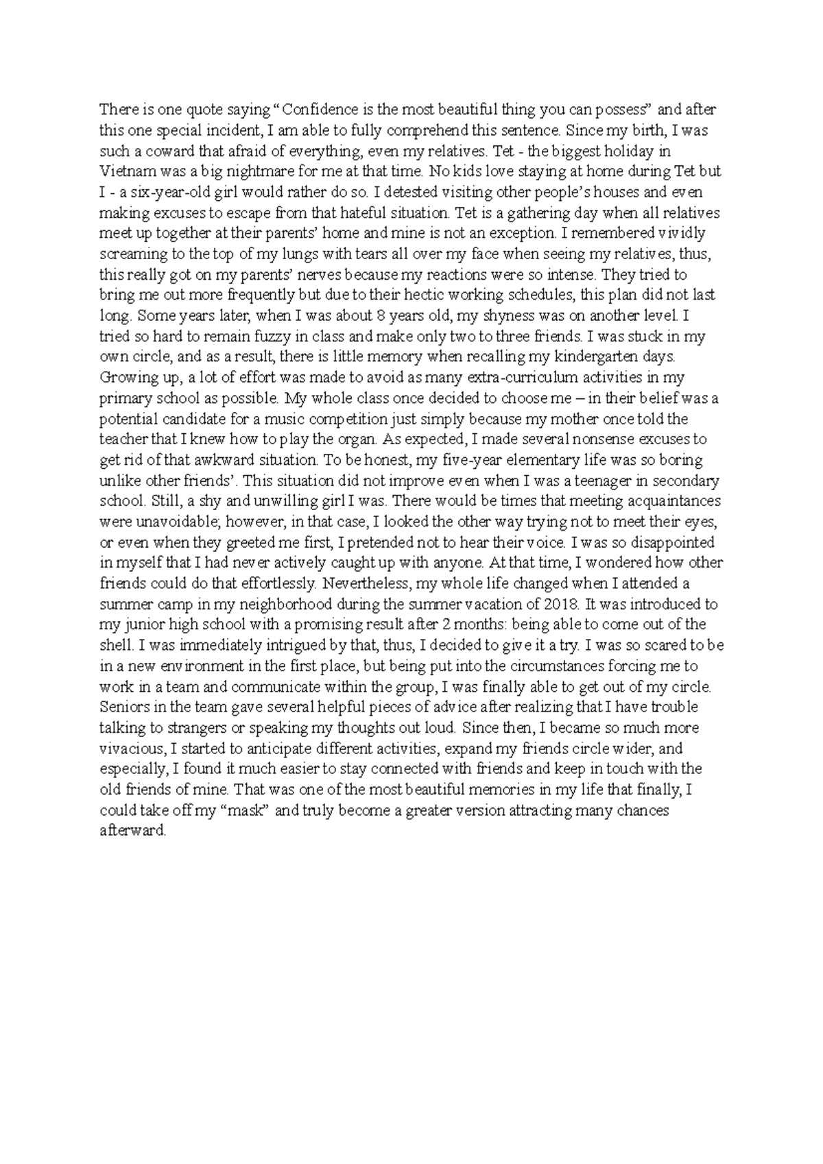 Fullbright - essay can help - There is one quote saying “Confidence is ...