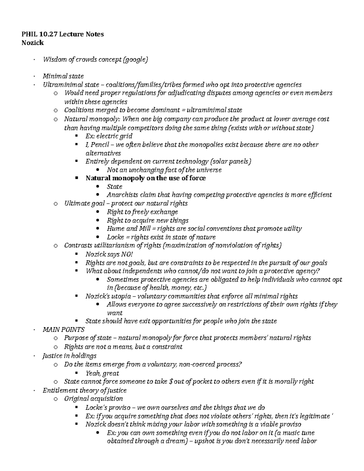 PHIL 10.27 (L) - Prof. Jonathan Anomaly - PHIL 10 Lecture Notes Nozick ...