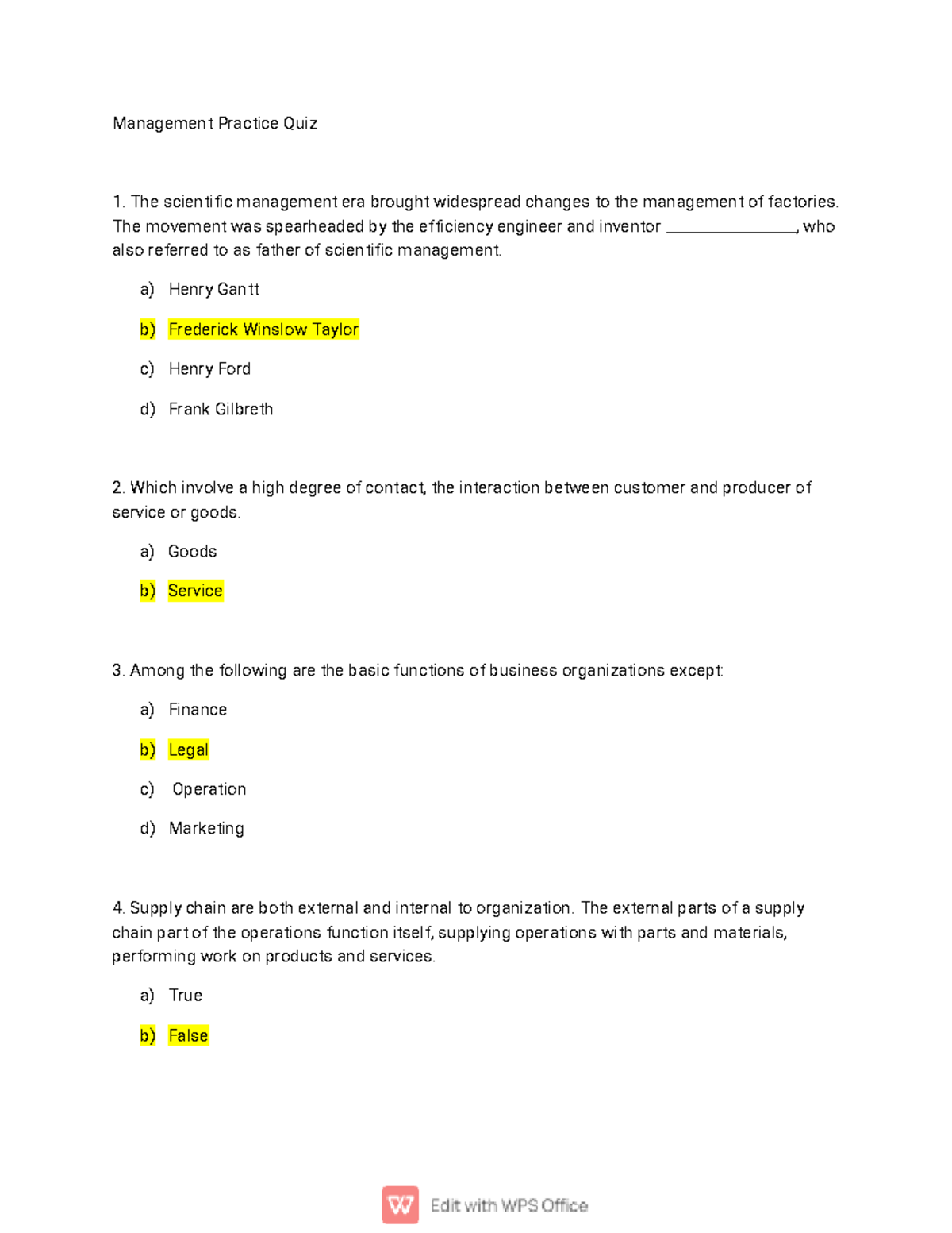 Management Practice quiz - Management Practice Quiz The scientific ...